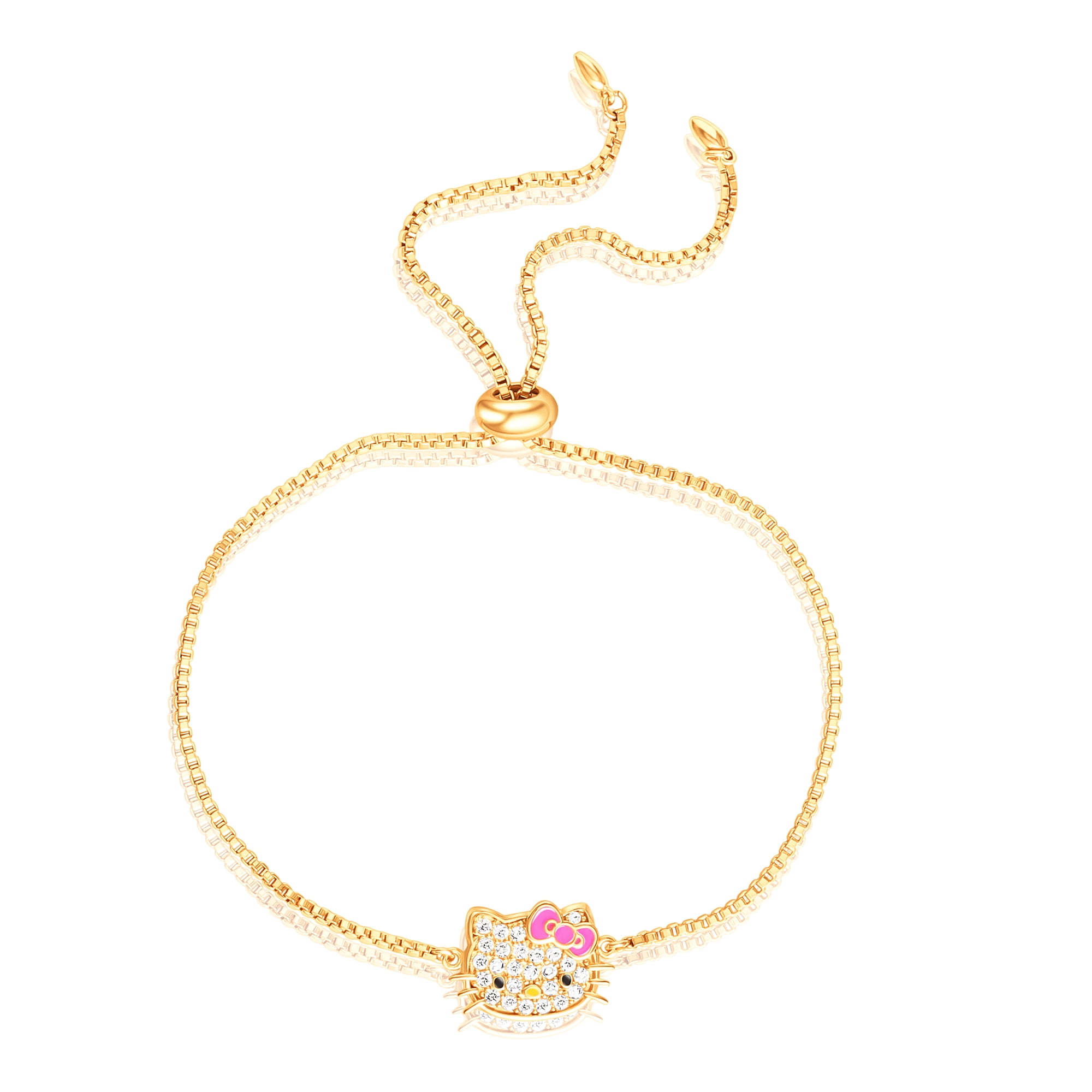 Sanrio Hello Kitty Gold Plated Pave Face Lariat Charm Bracelet Jewelry ...