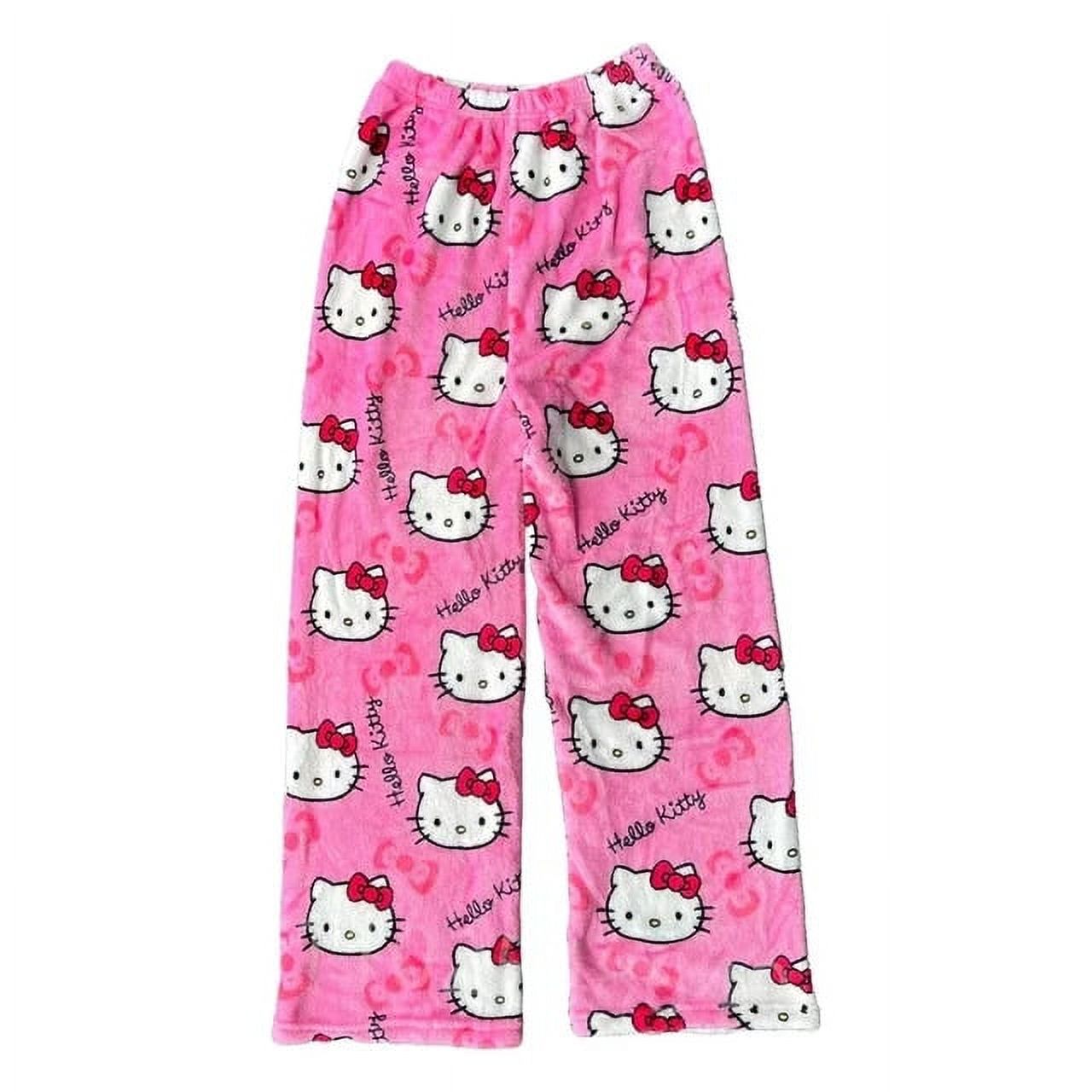 Sanrio Hello Kitty Pajamas Pants Black Pink Anime Flannel Women Warm ...
