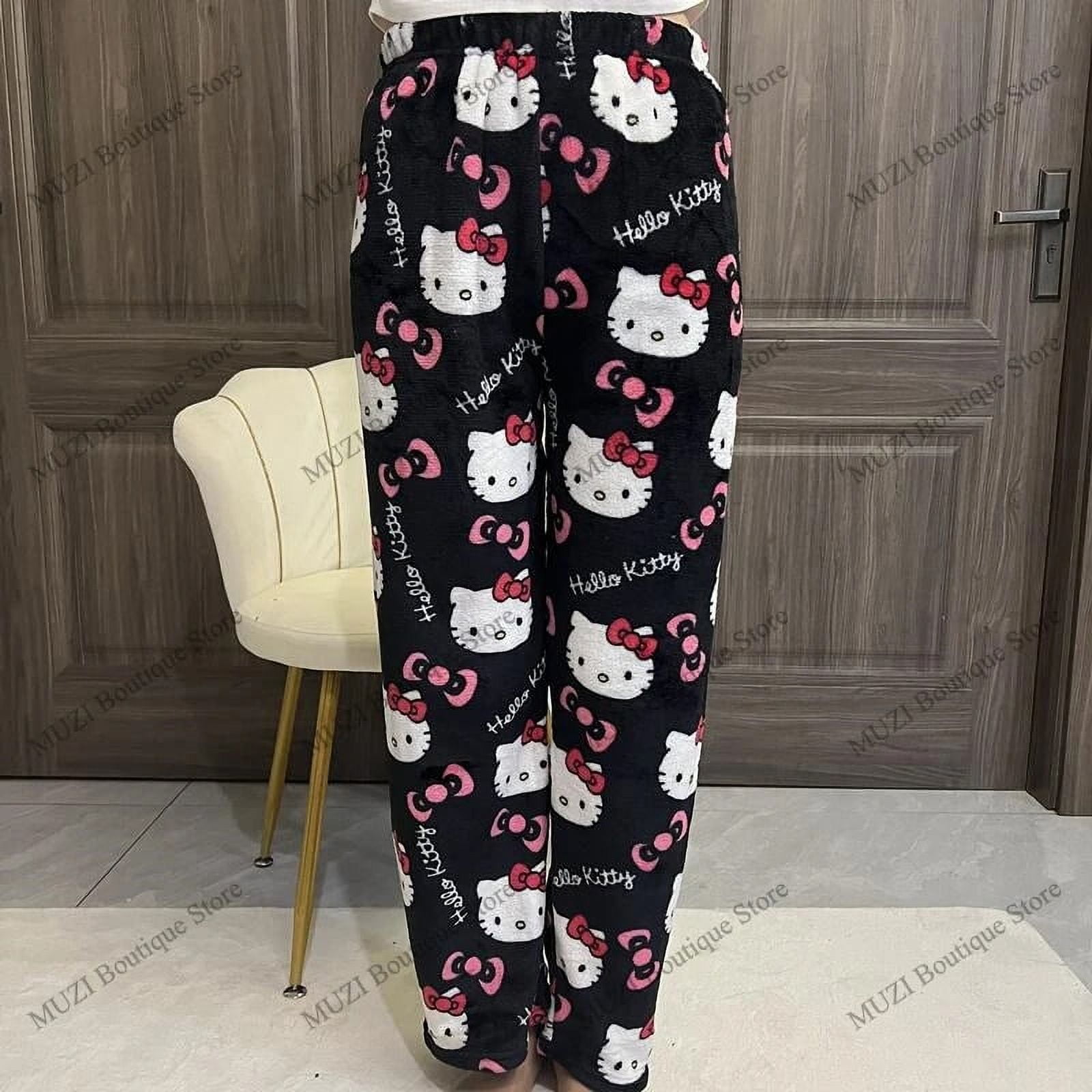 Sanrio Hello Kitty Pants Cute Cartoon Kuromi Women Pajama Coral Velvet ...