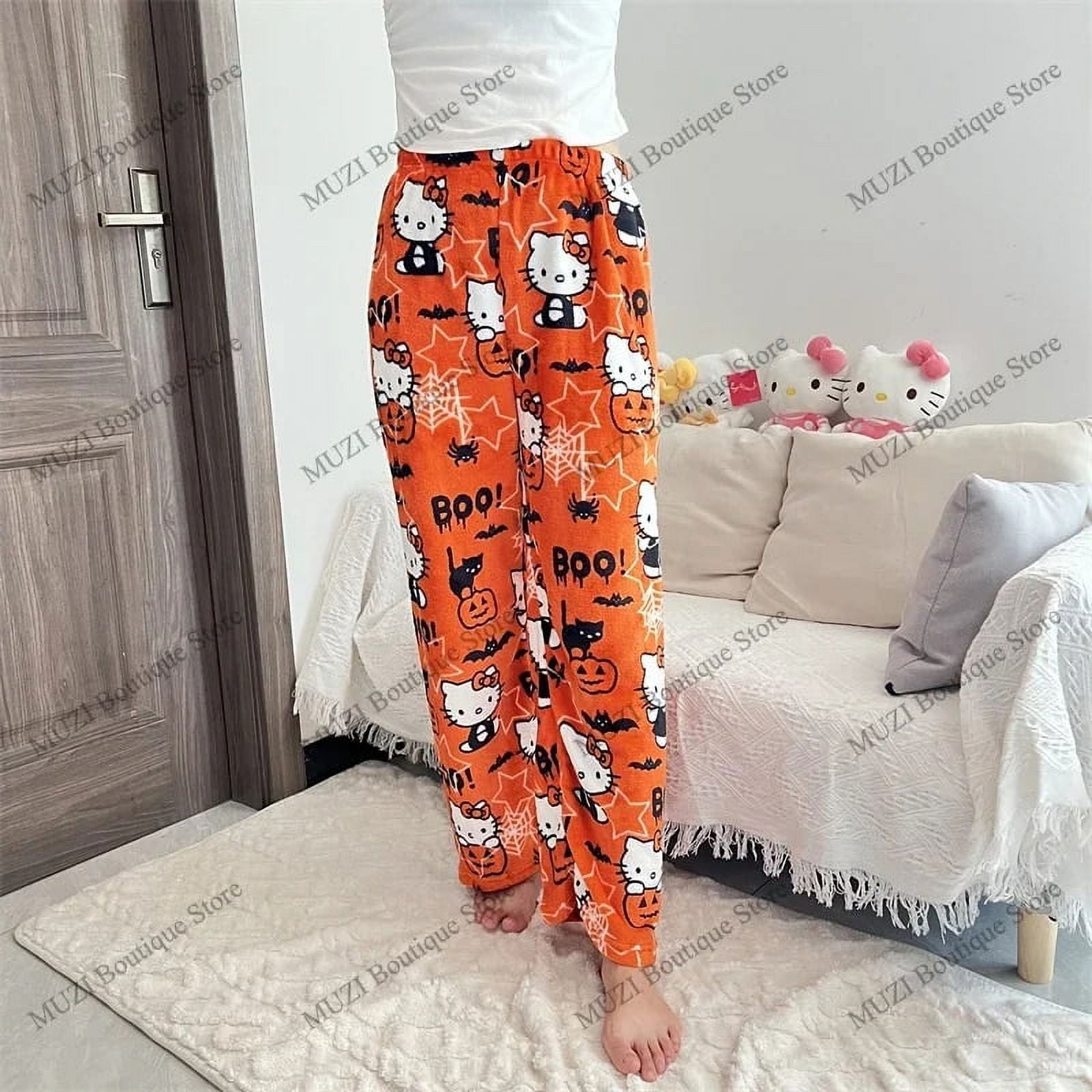Sanrio Hello Kitty Pants Cute Cartoon Kuromi Women Pajama Coral Velvet ...