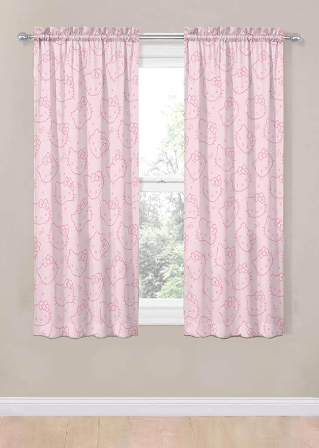 Sanrio Hello Kitty Pink Bows 2 Panels Curtain Set, 63 Inch Long ...
