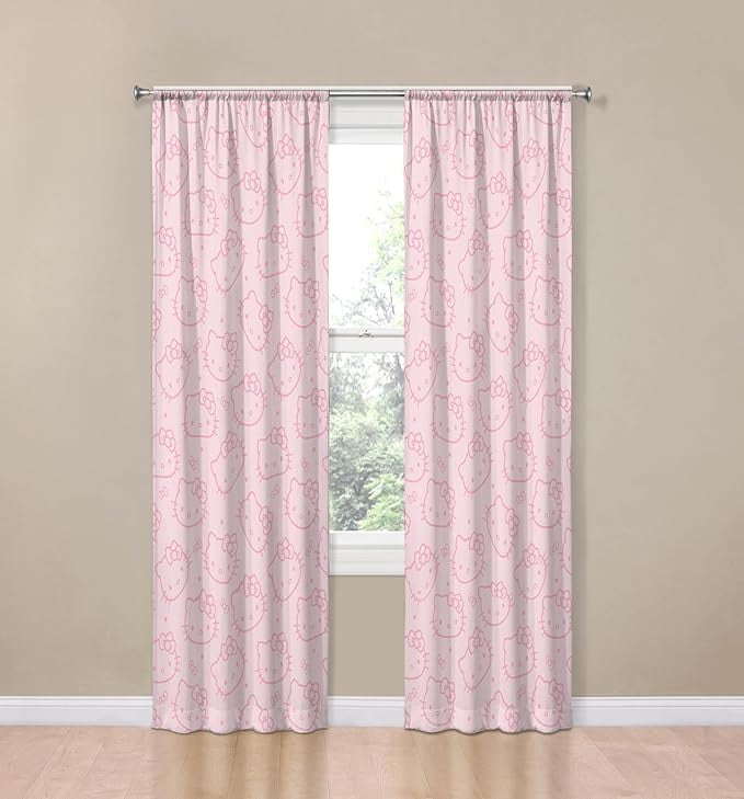 Sanrio Hello Kitty Pink Bows 2 Panels Curtain Set, 84 Inch Long - Girl ...