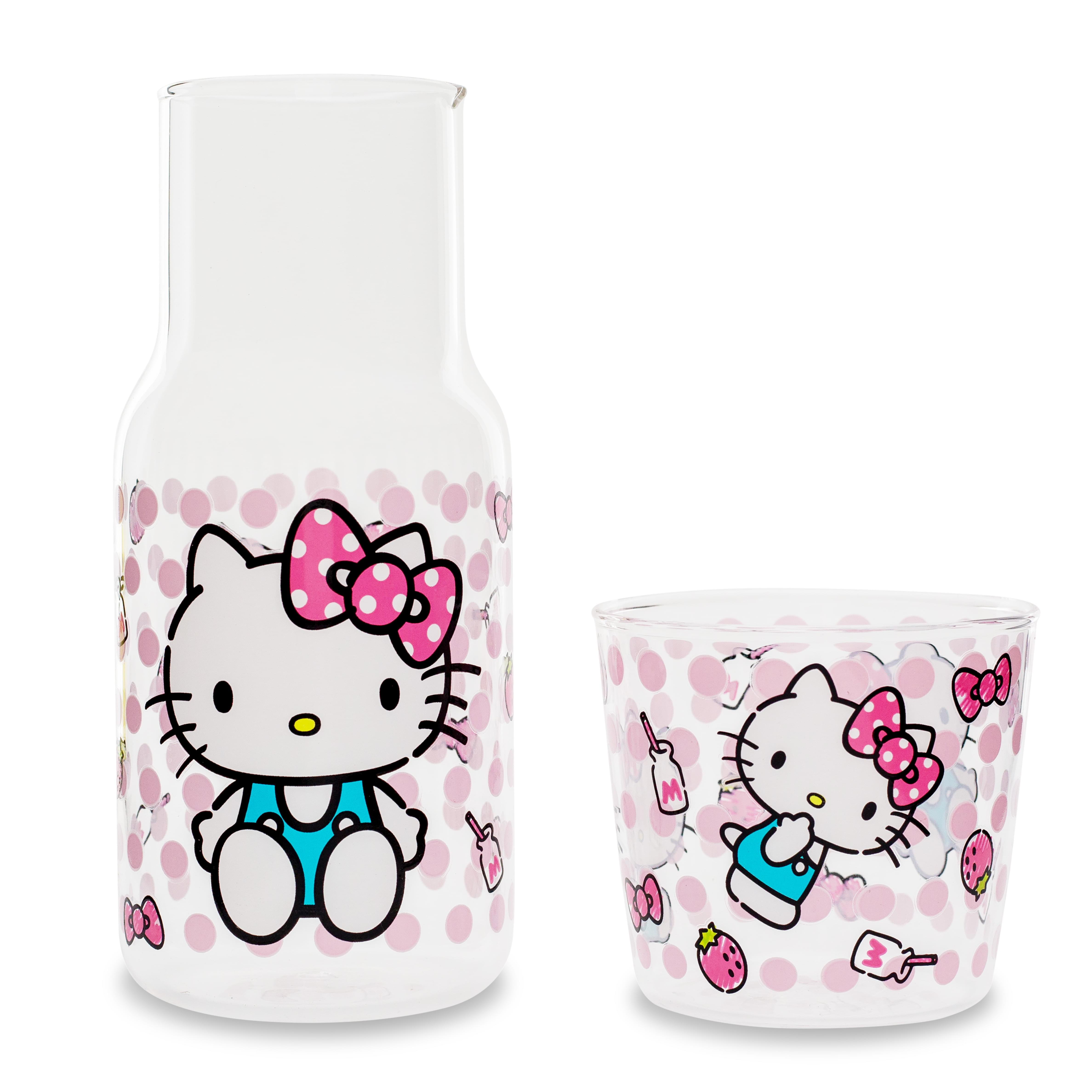 Sanrio Hello Kitty Pink Dots 18-Ounce Glass Pitcher and 8-Ounce Cup ...