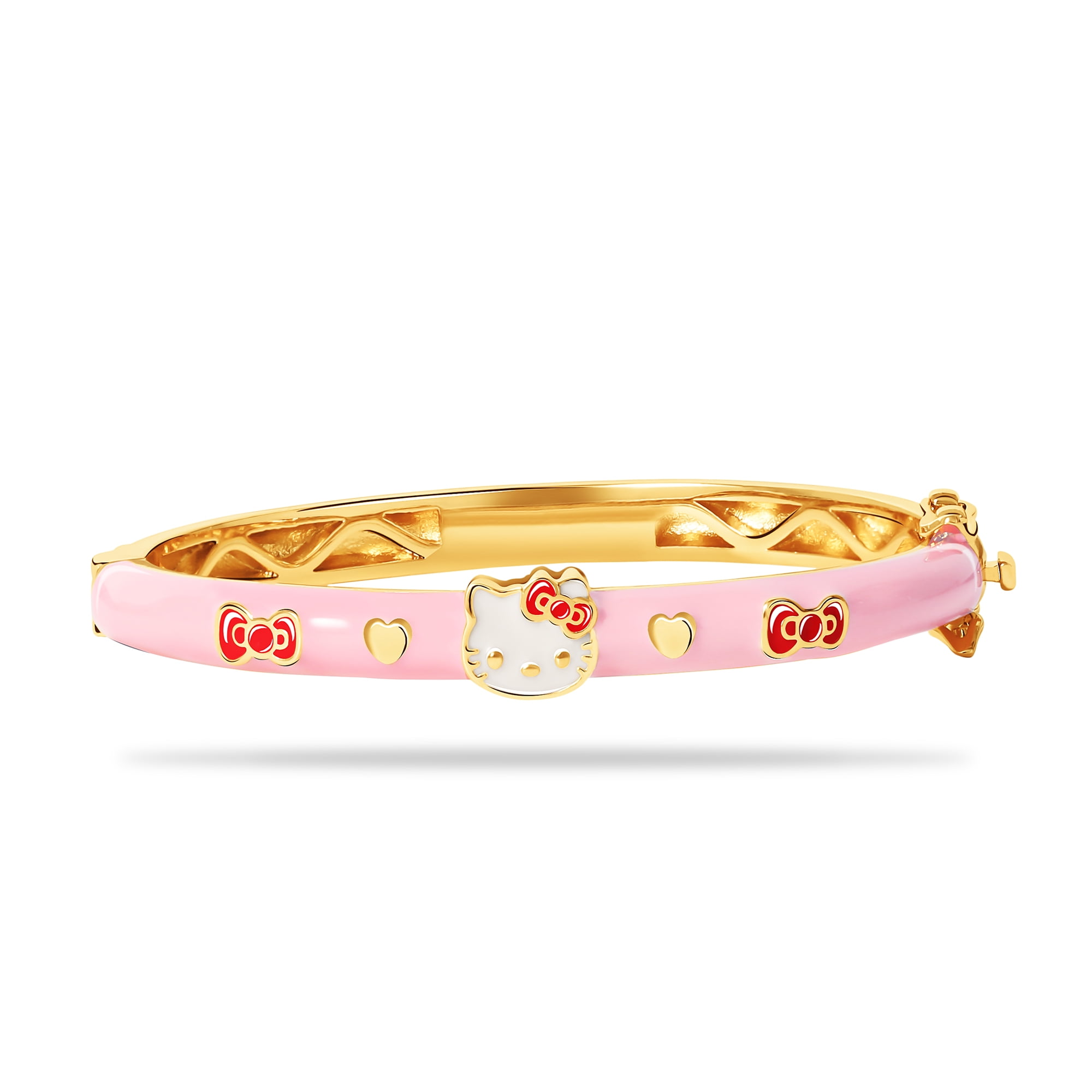 Sanrio Hello Kitty Pink and Yellow Gold Bow Bangle Bracelet, Officially ...