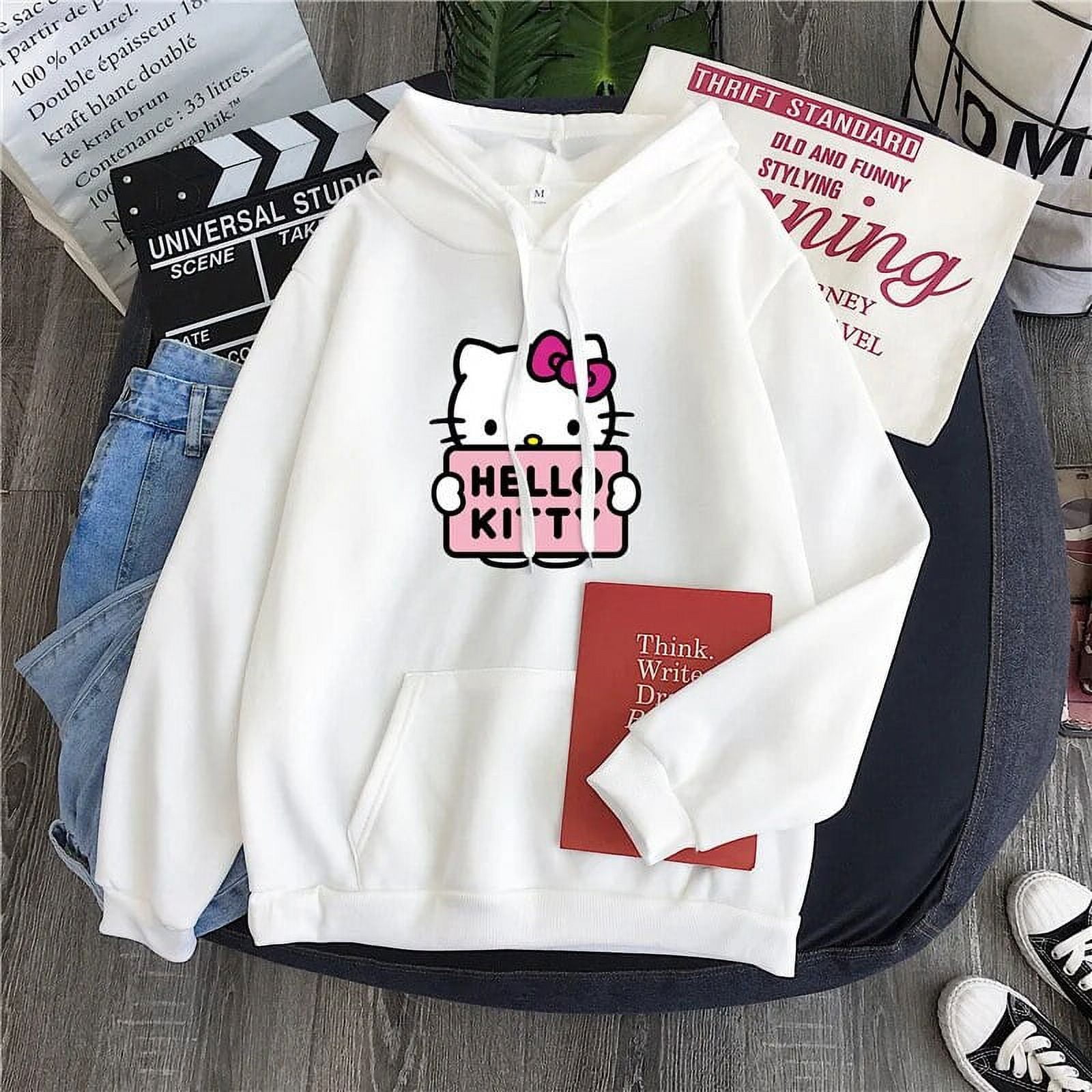 Sanrio Hello Kitty Plush Hoodies Cute Cartoon Hooded Sweatshirts Long ...