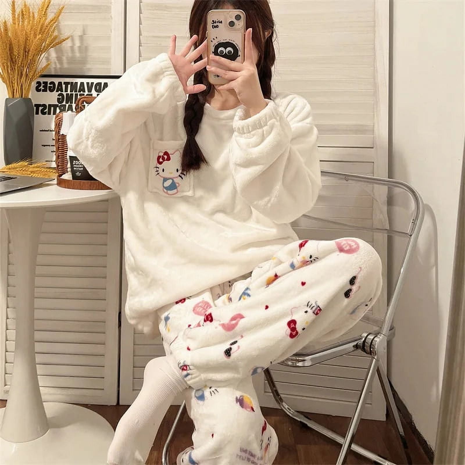 Sanrio Hello Kitty Pochacco Autumn and Winter Coral Plush Pajamas Women ...