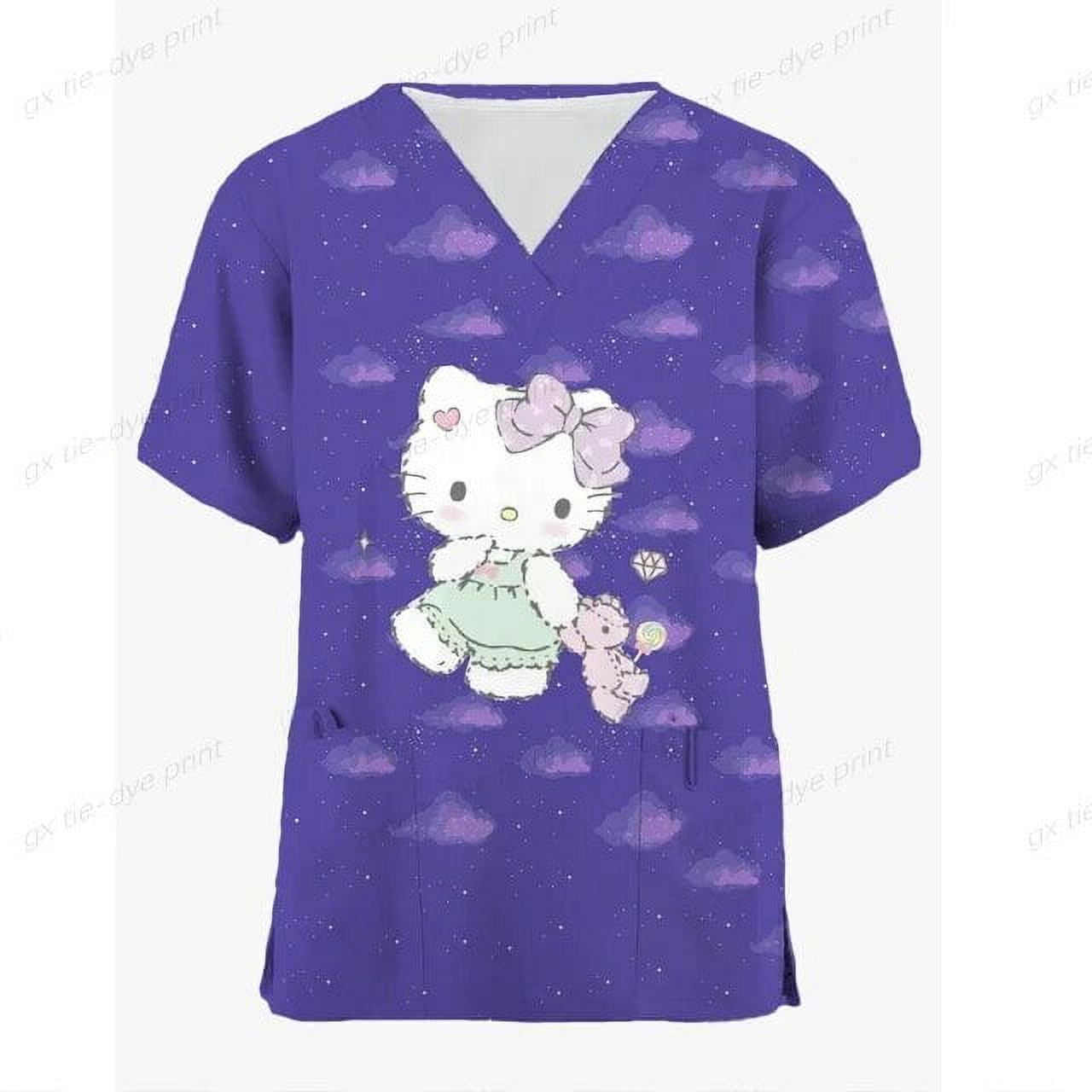 Sanrio Hello Kitty Print Nurse Uniform Short Sleeve Scrub Tops Women ...