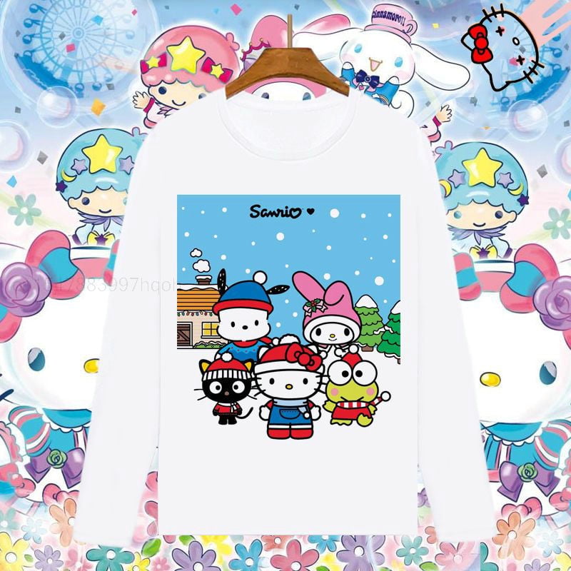 Sanrio Hello Kitty Printed Cotton White Long Sleeved Female Japanese ...