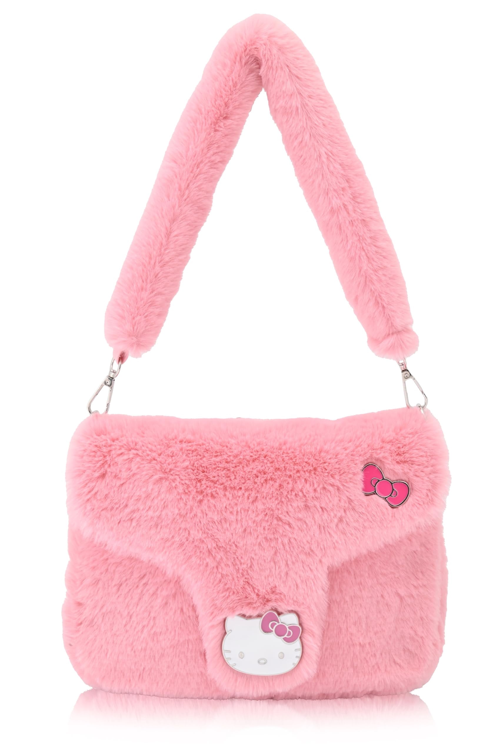 Sanrio Hello Kitty Handbag for Women Faux Fur Purse with Saffiano Trim ...