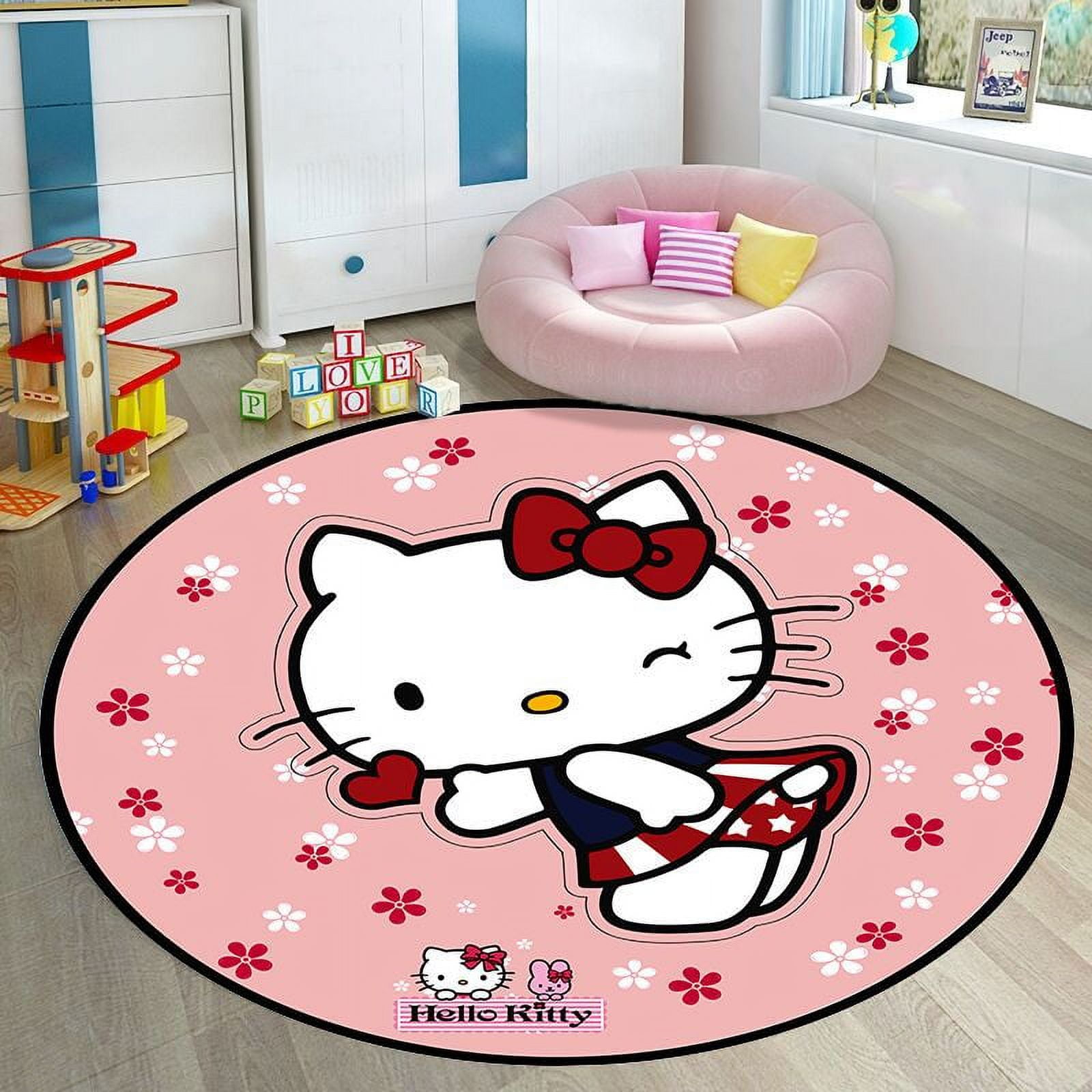 Sanrio Hello Kitty Round Carpet Cartoon Kawaii Dressing Table Chair ...
