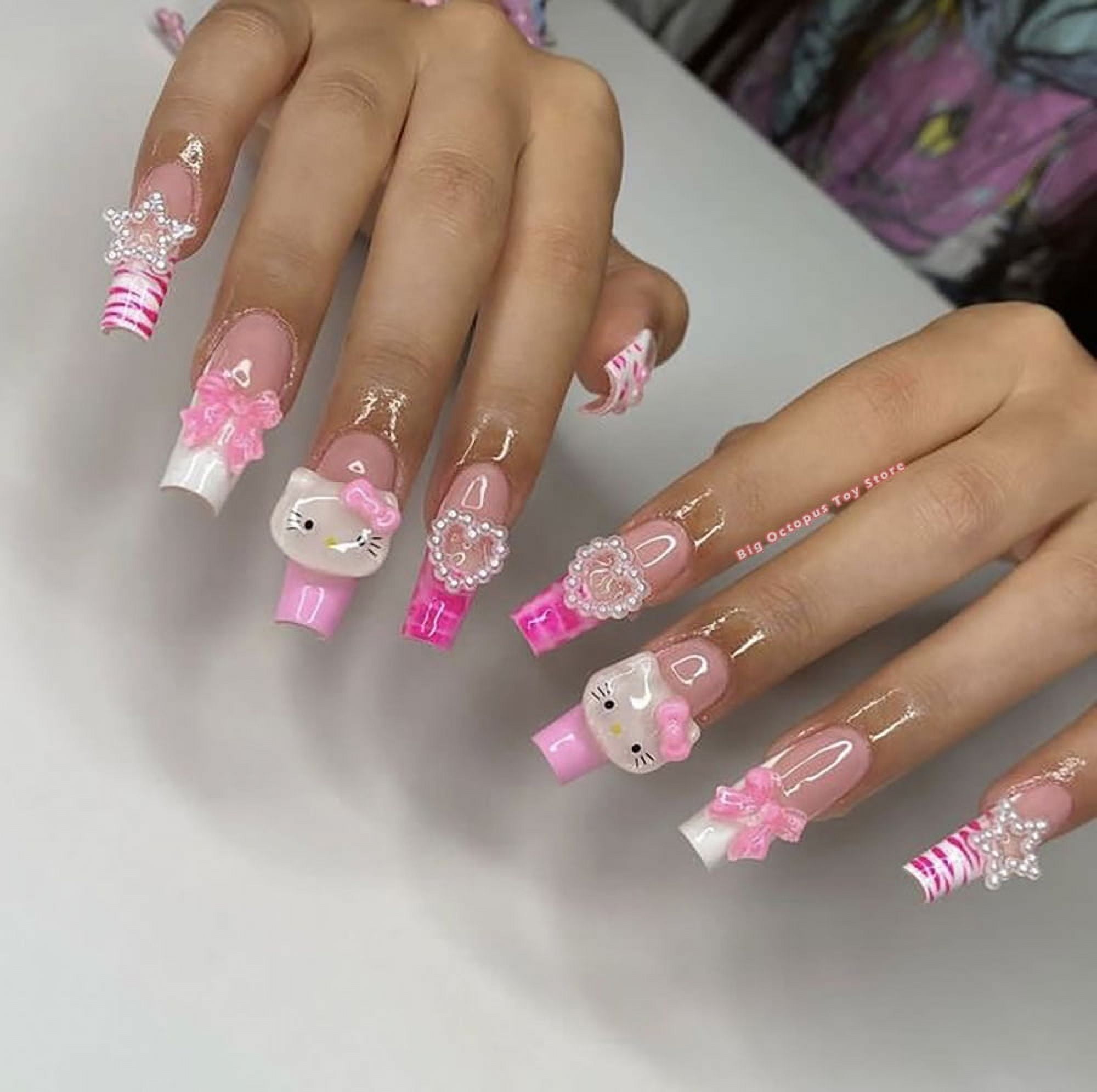 Sanrio Hello Kitty Short Sanriod HelloKitty Bowknot Press On Nails ...