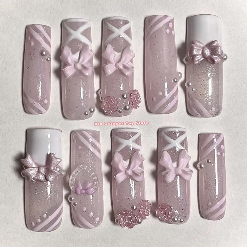 Sanrio Hello Kitty Short Sanriod HelloKitty Bowknot Press On Nails ...