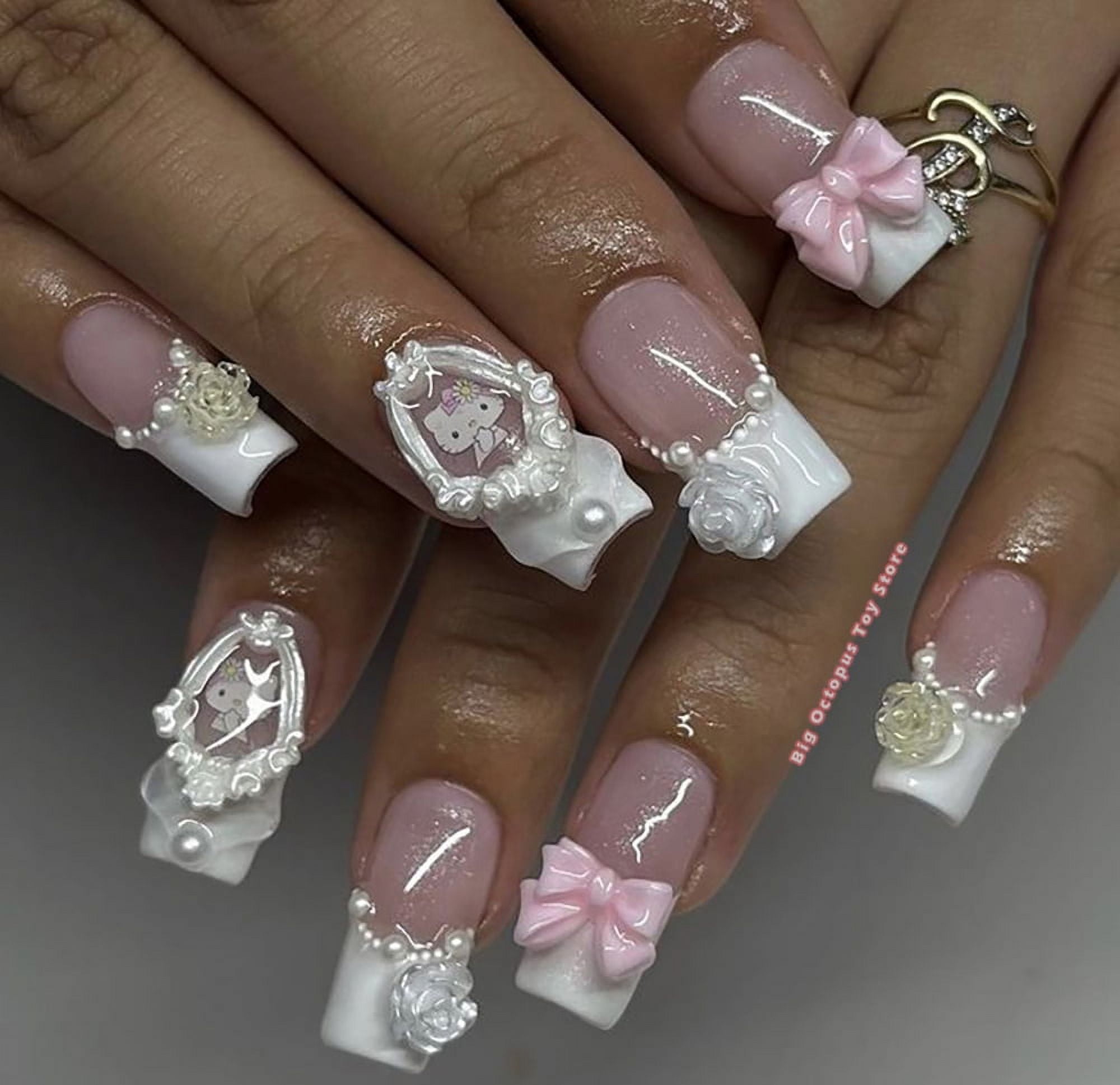 Sanrio Hello Kitty Short Sanriod HelloKitty Bowknot Press On Nails ...