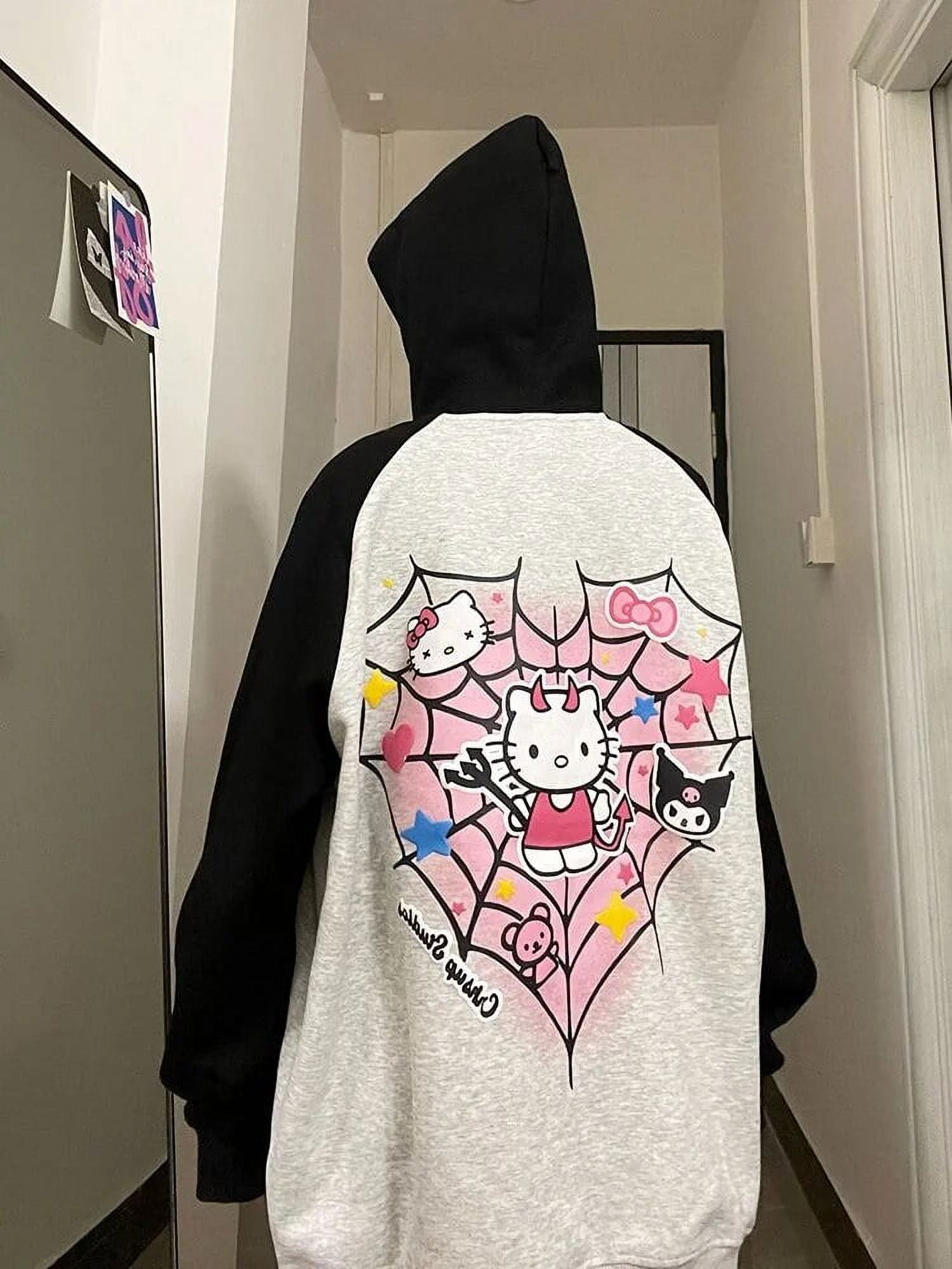 Sanrio Hello Kitty Spider Web Hoodie Women Yk2 Thick Sweet Cute Devil ...