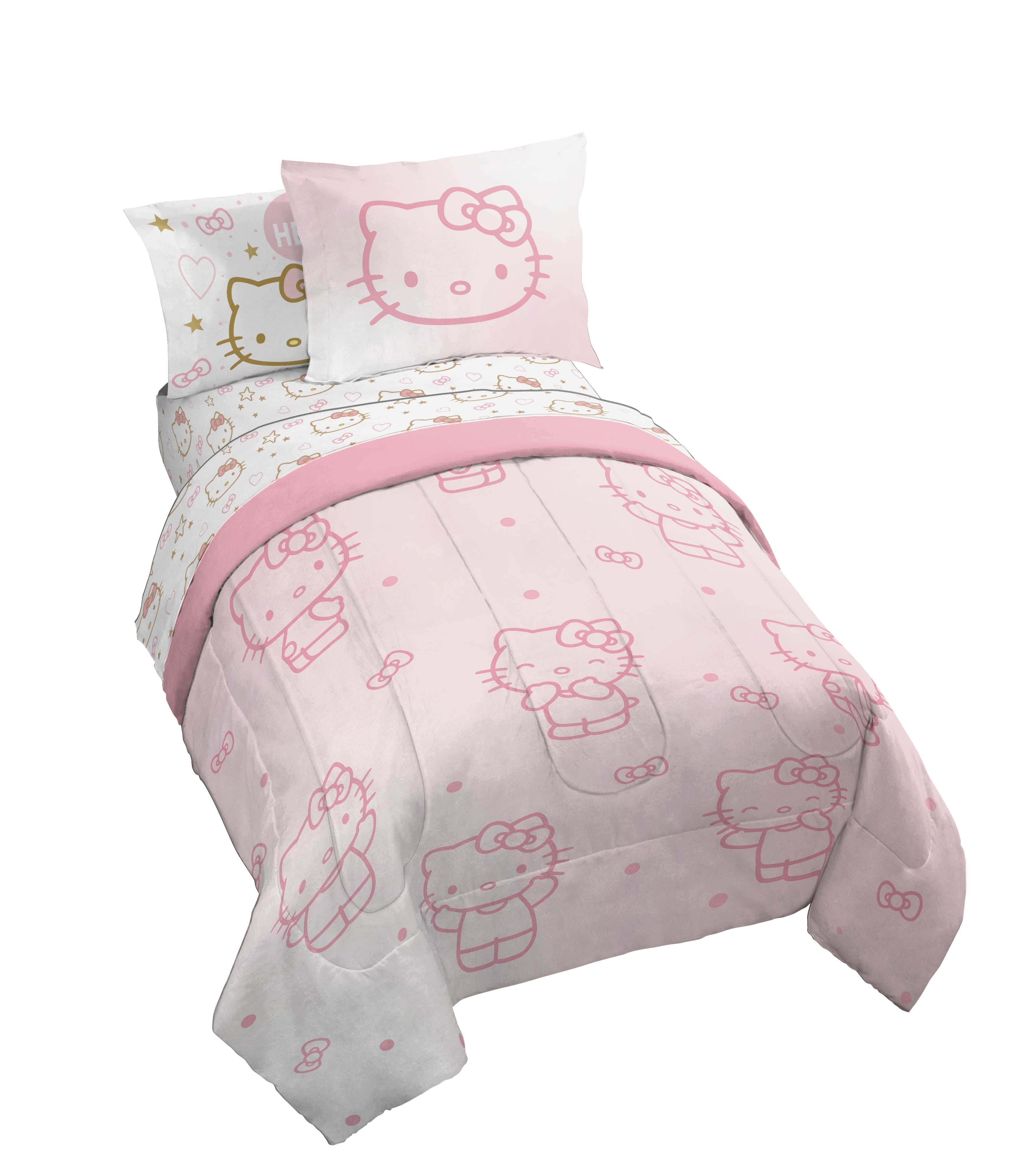 "Sanrio Hello Kitty Twin Bedding Set, Pink, 100% Microfiber, 5-Piece ...