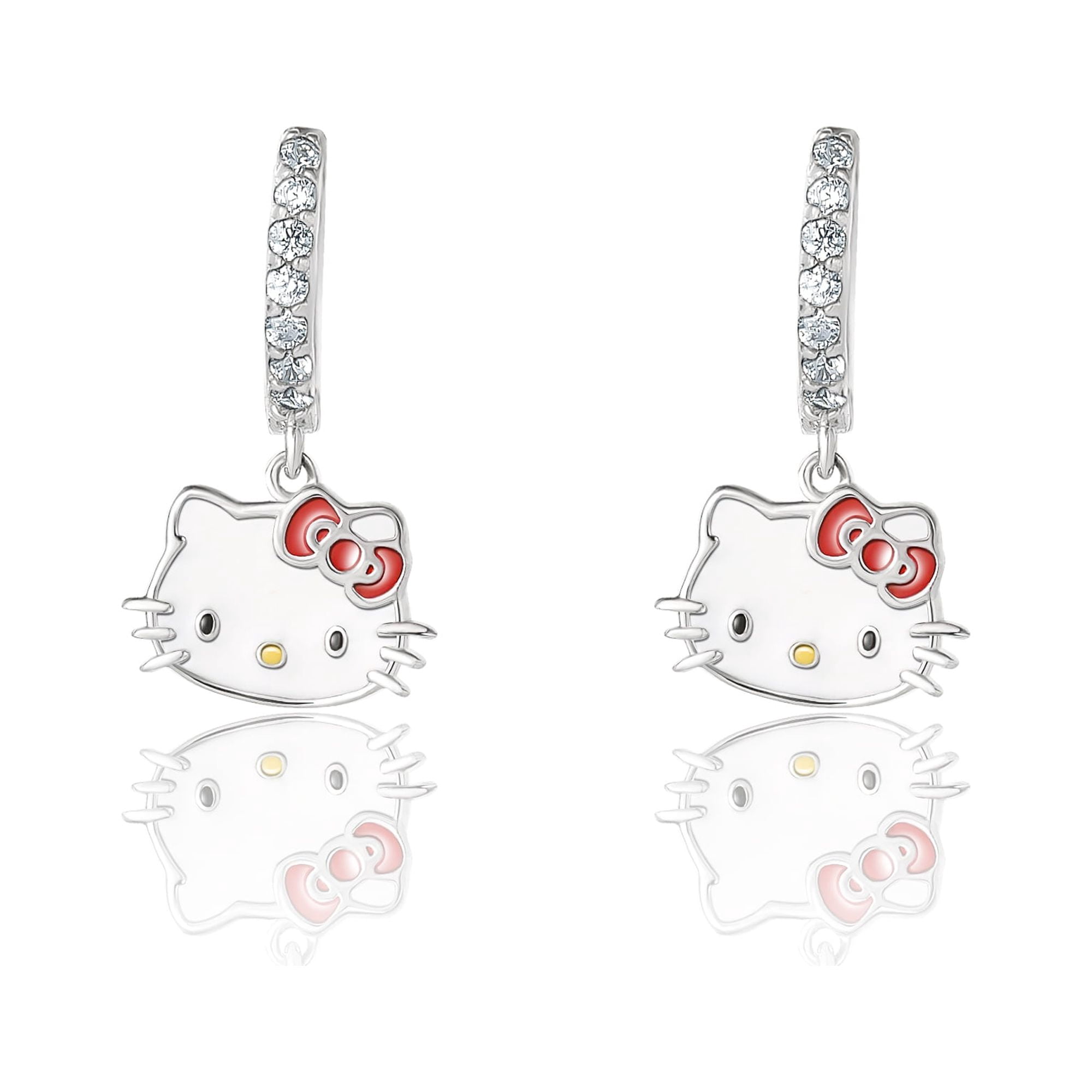 Sanrio Hello Kitty Sterling Silver Charm Hoop Earrings, CZ Enamel ...