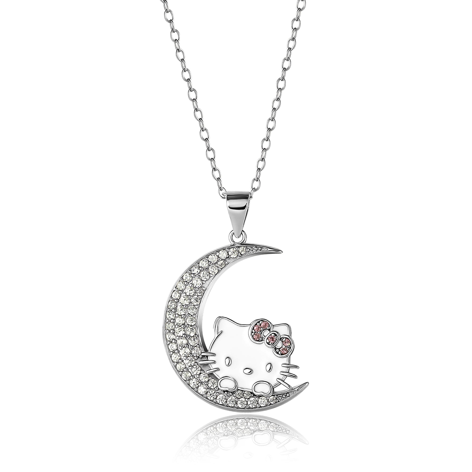 Sanrio Hello Kitty Sterling Silver Moon Cubic Zirconia Pendant Necklace ...