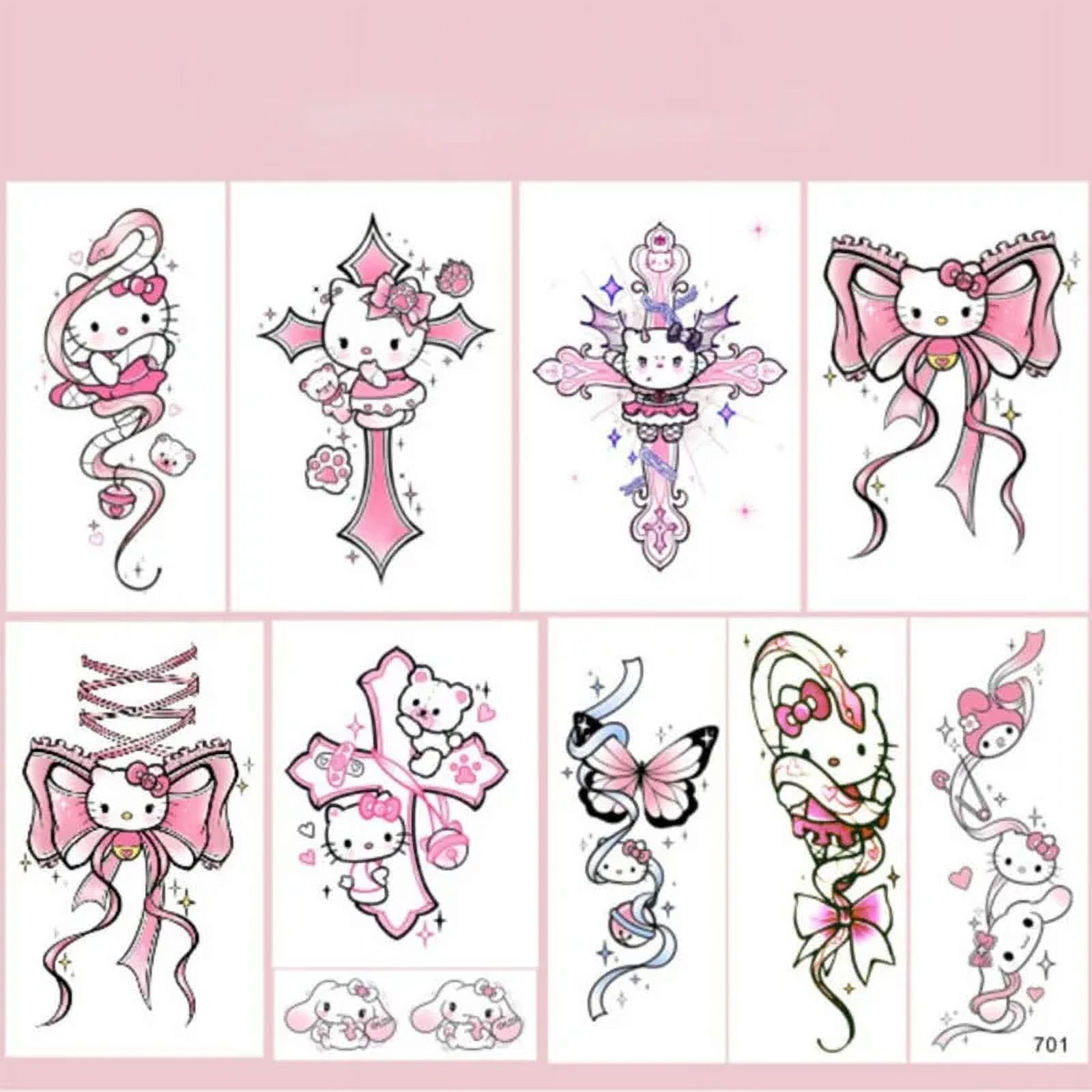 Sanrio Hello Kitty Stickers Kawaii Anime Tattoo Sticker Waterproof Pink ...