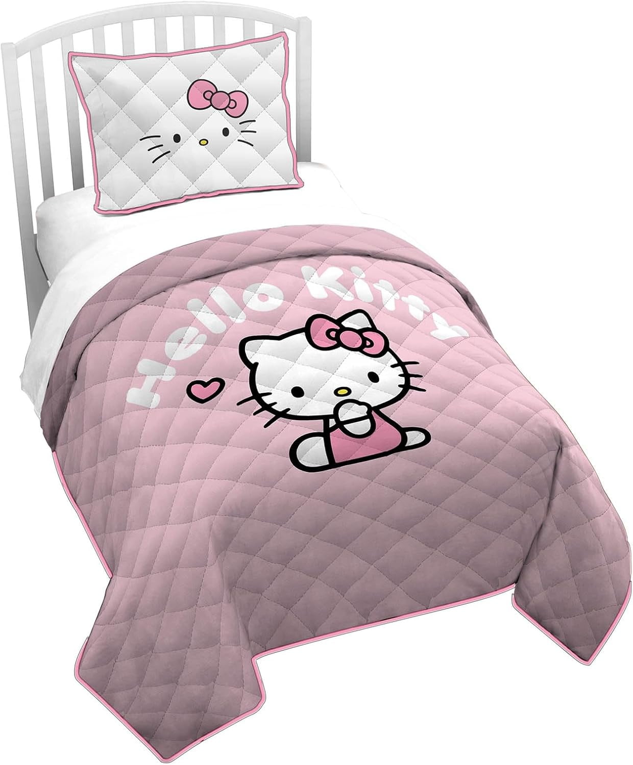 Sanrio Hello Kitty Stripes & Hearts 3 Piece Full/Queen Quilt and Shams ...