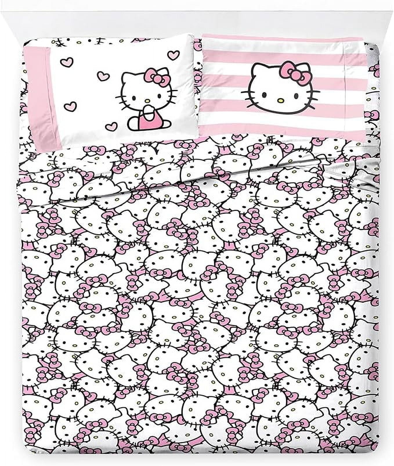 Sanrio Hello Kitty Stripes & Hearts 4 Piece Queen Size Sheet Set ...