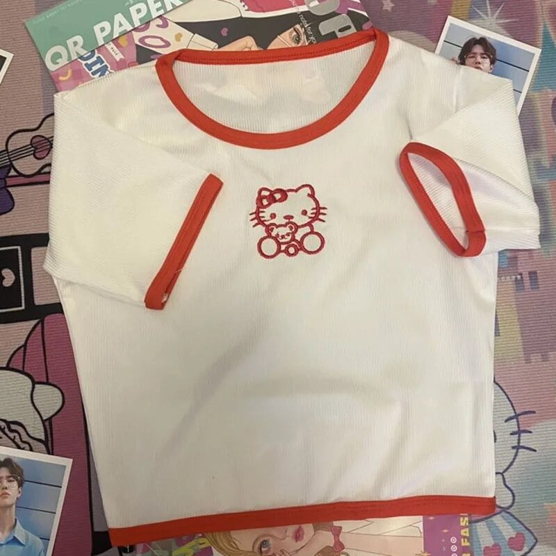 Sanrio Hello Kitty Sweet Cartoon Crop Tops For Women, Y2k Summer New ...