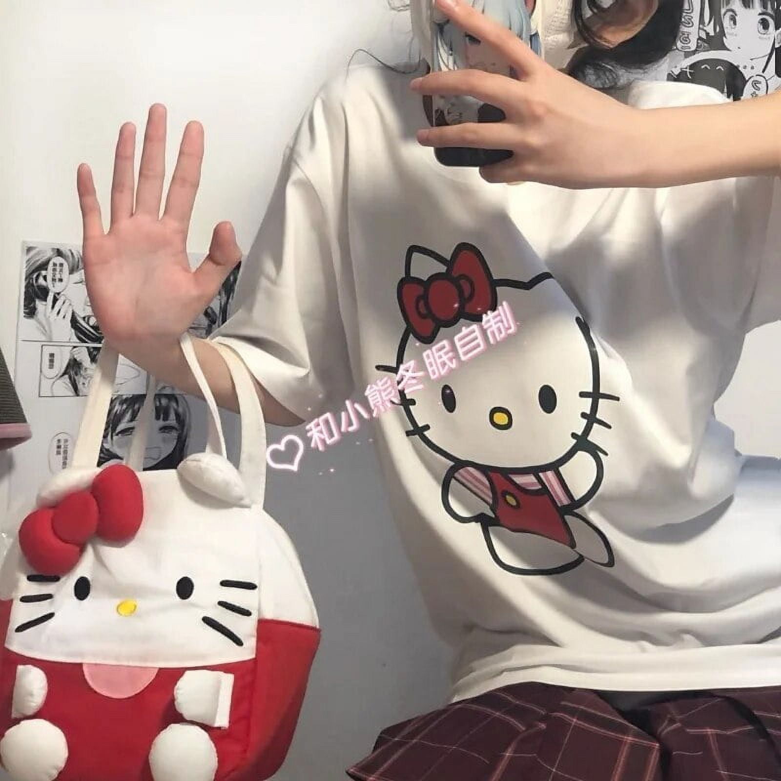 Sanrio Hello Kitty T-Shirt Streetwear Loose Blouse Harajuku Hip Hop ...