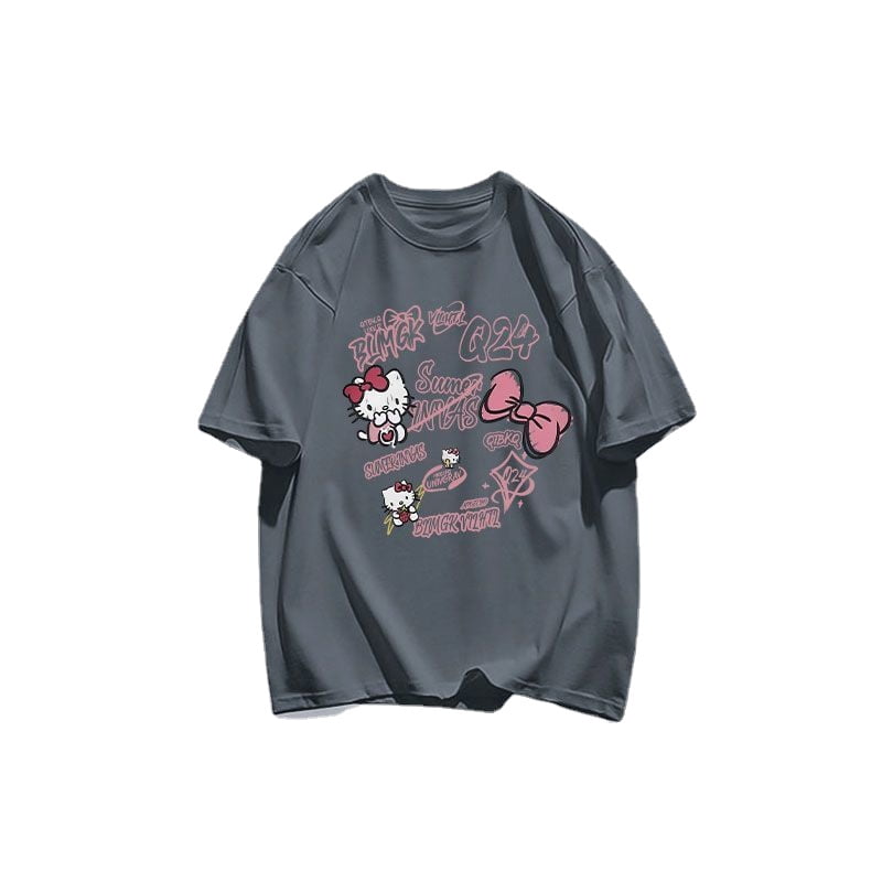 Sanrio Hello Kitty T-shirt Women's Clothing Youth Cotton Print 90s Hip ...