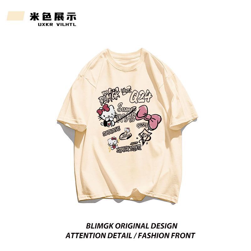 Sanrio Hello Kitty T-shirt Women's Clothing Youth Cotton Print 90s Hip ...