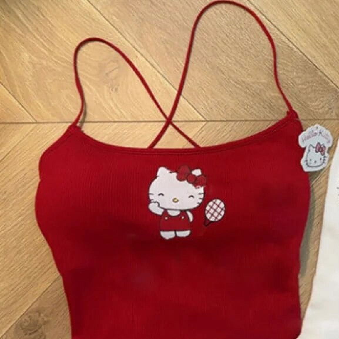 Sanrio Hello Kitty Tank Top Women Slings Fashion Red Bralette Crop Tops ...