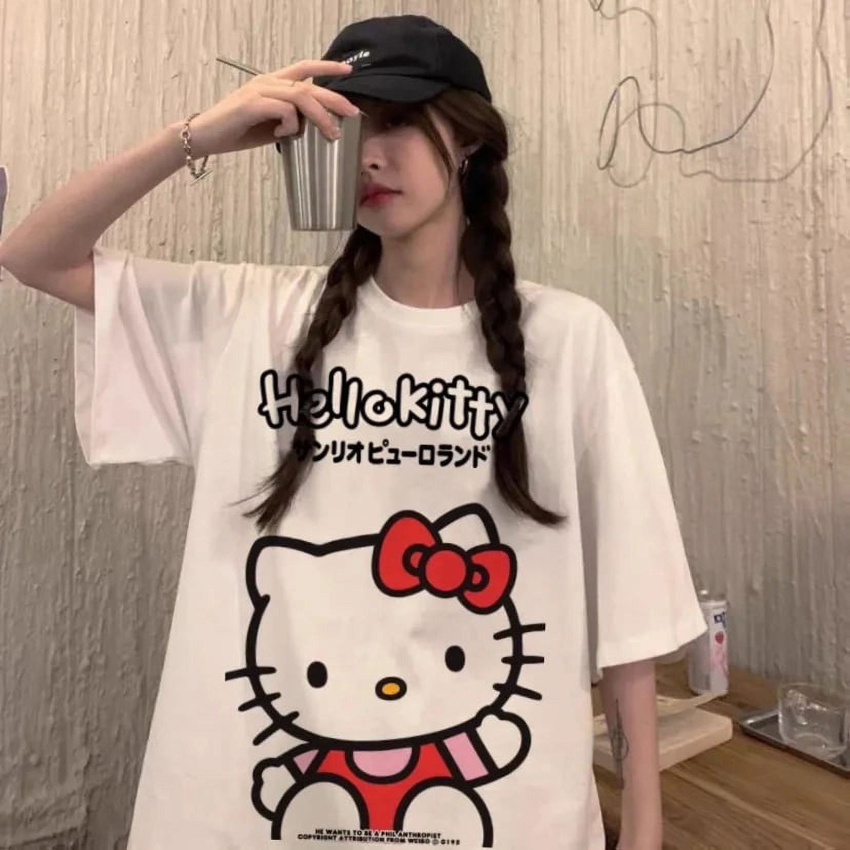 Sanrio Hello Kitty Tee Y2K Top Streetwear Loose Blouse Harajuku Anime ...