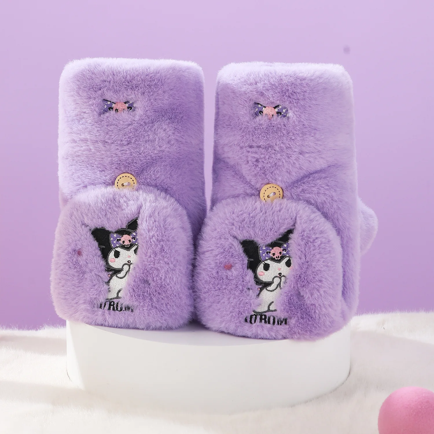 Sanrio Hello Kitty Thick Plush Glove Kawaii Kuromi Gloves Flap Open ...