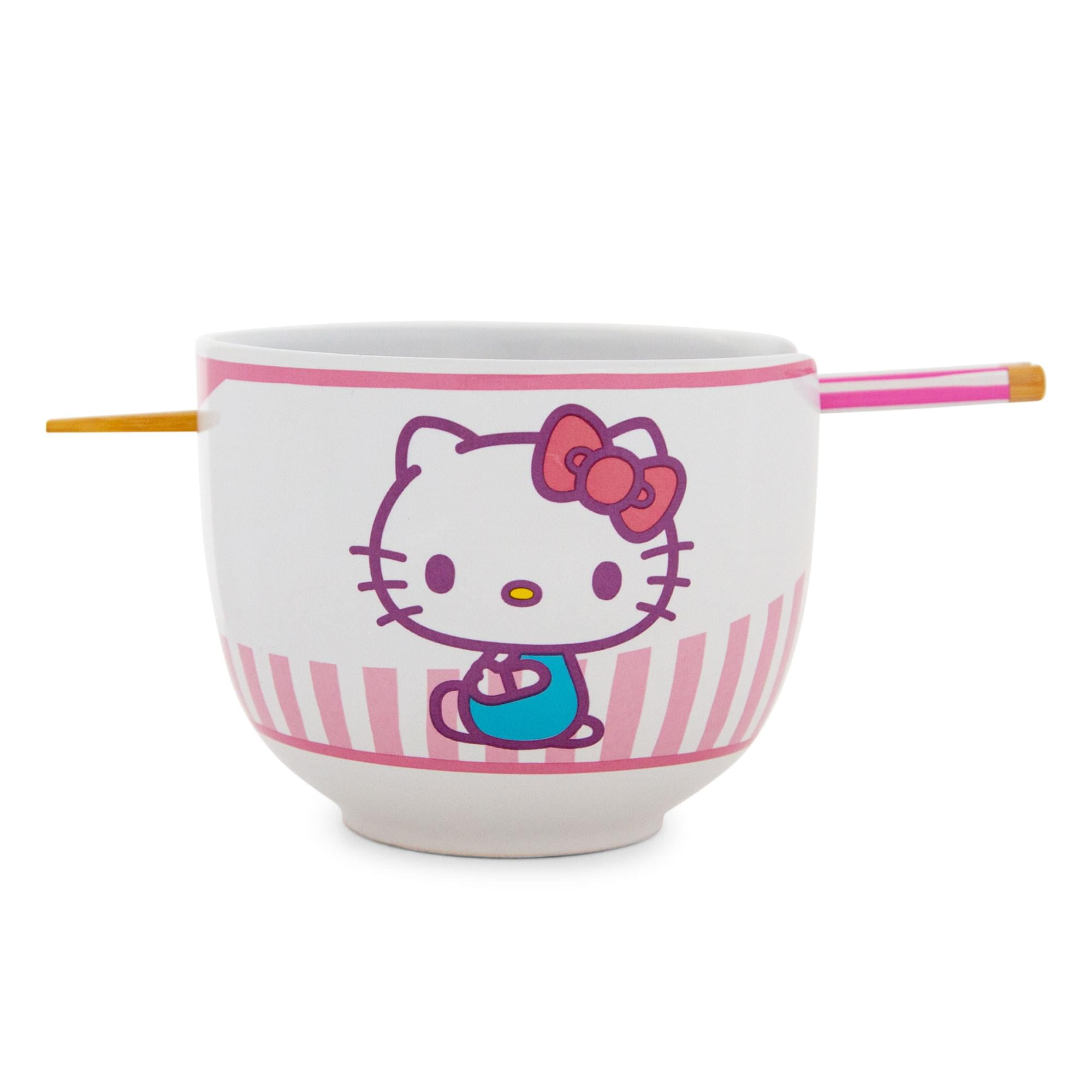 Sanrio Hello Kitty Tokyo Pink Stripes Ramen Bowl with Chopsticks ...