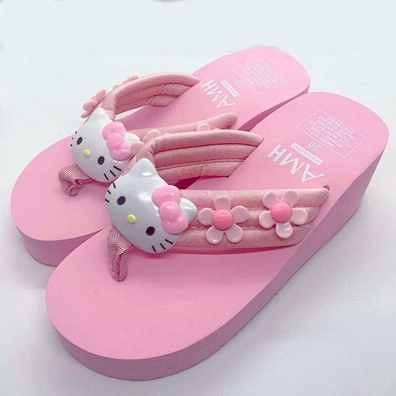 Sanrio Hello Kitty Trend Pink Flip Flops For Women Y2k Sweet Thick Sole ...