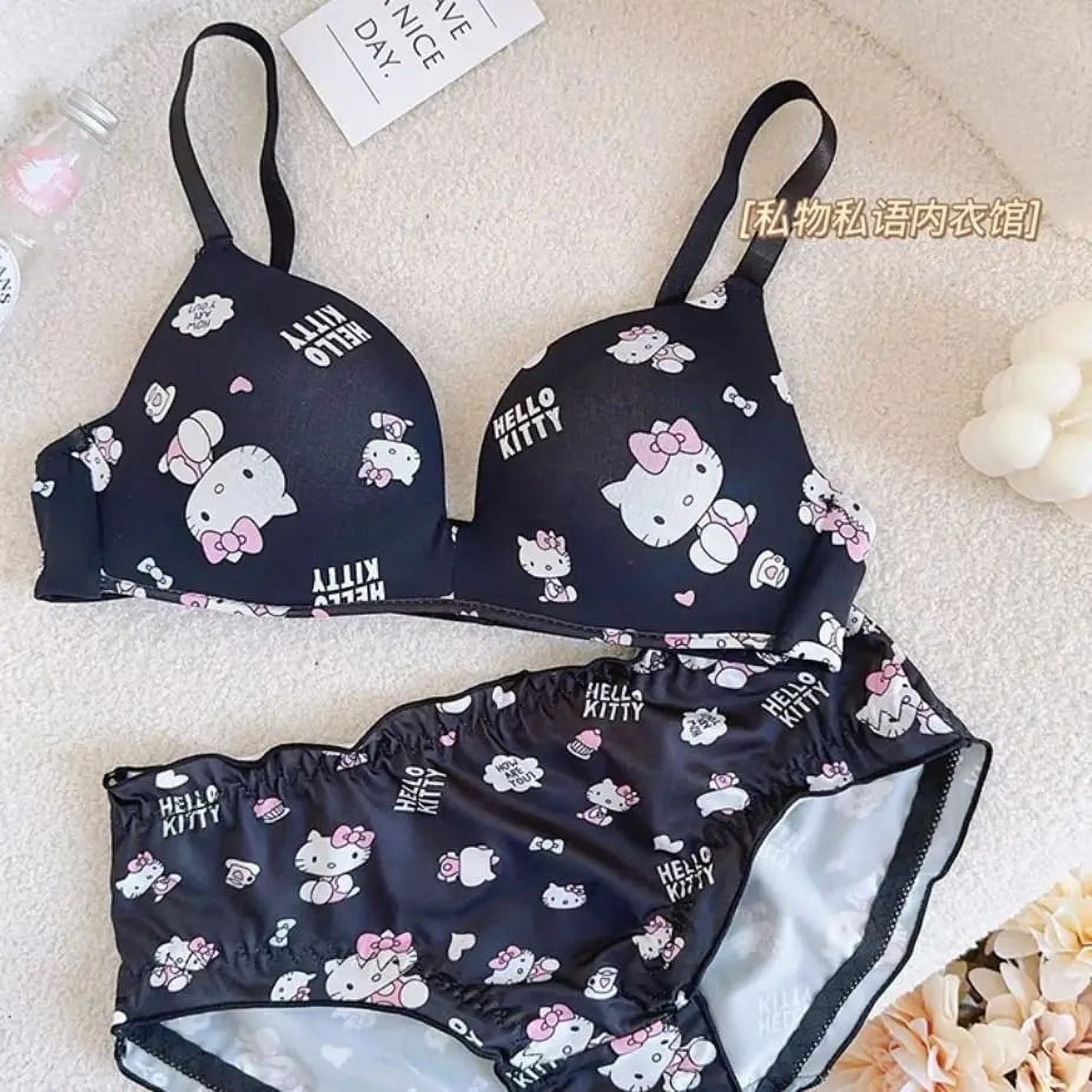 Sanrio Hello Kitty Underwear 2 Pcs Set Womens Thin Style No Steel Ring Triangle Cup Cute