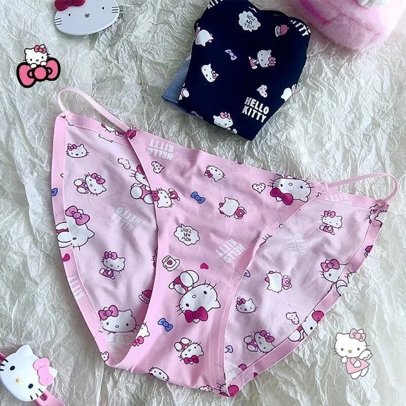 Sanrio Hello Kitty Underwear Women Sweet Sexy Thin Panties Hollow Out Design Soft Silky Briefs