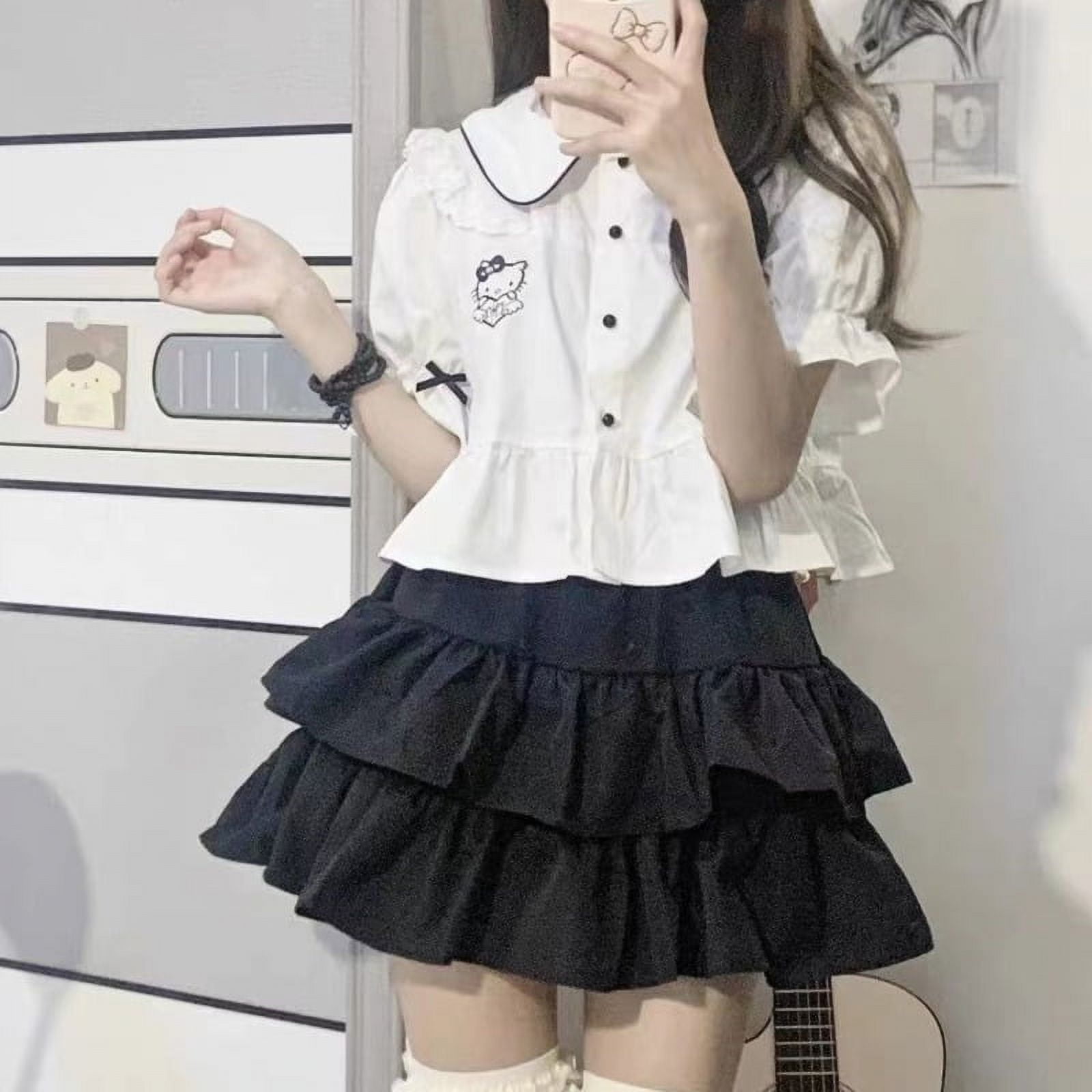 Sanrio Hello Kitty White T Shirt Mini Skirt Set Y 2k Campus Kawaii Jk ...