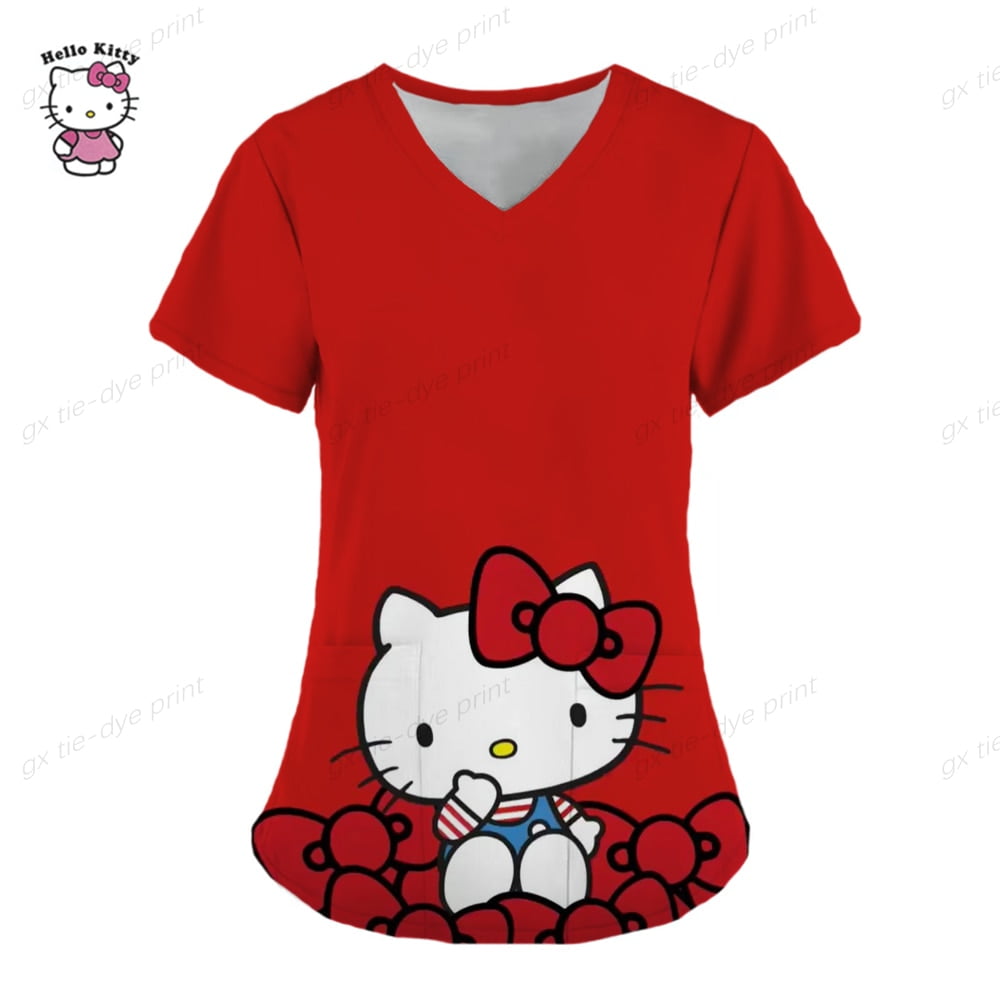 Sanrio Hello Kitty Women Nursing Uniform Ladies Short Sleeve V-neck ...