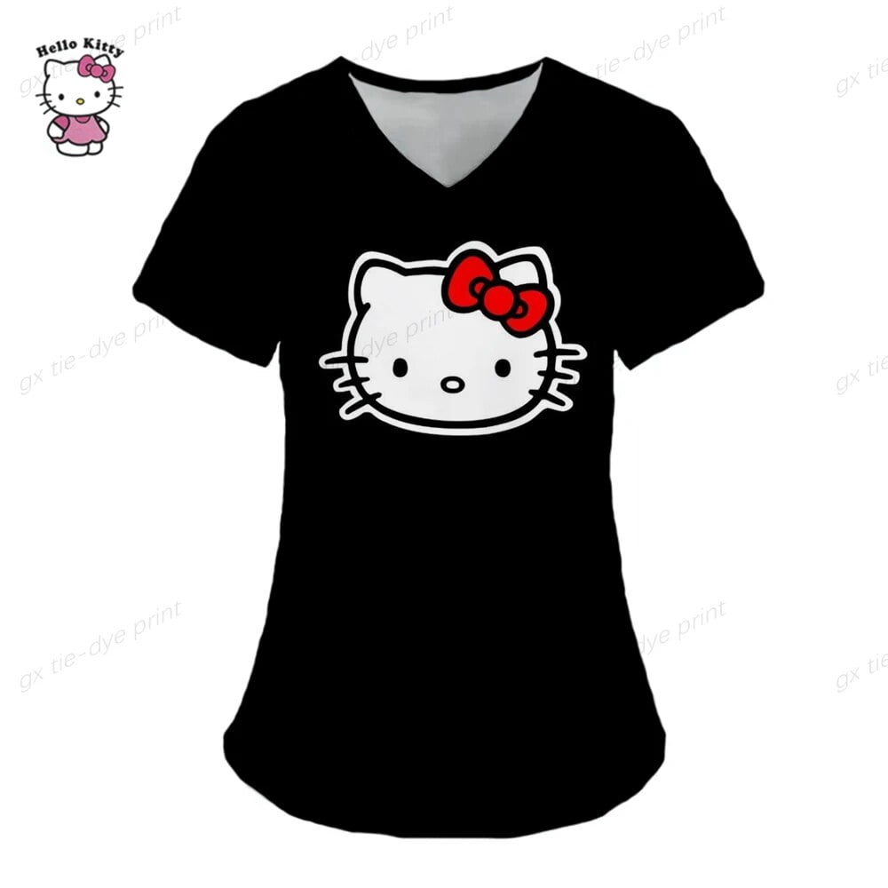Sanrio Hello Kitty Women Nursing Uniform Ladies Short Sleeve V-neck ...