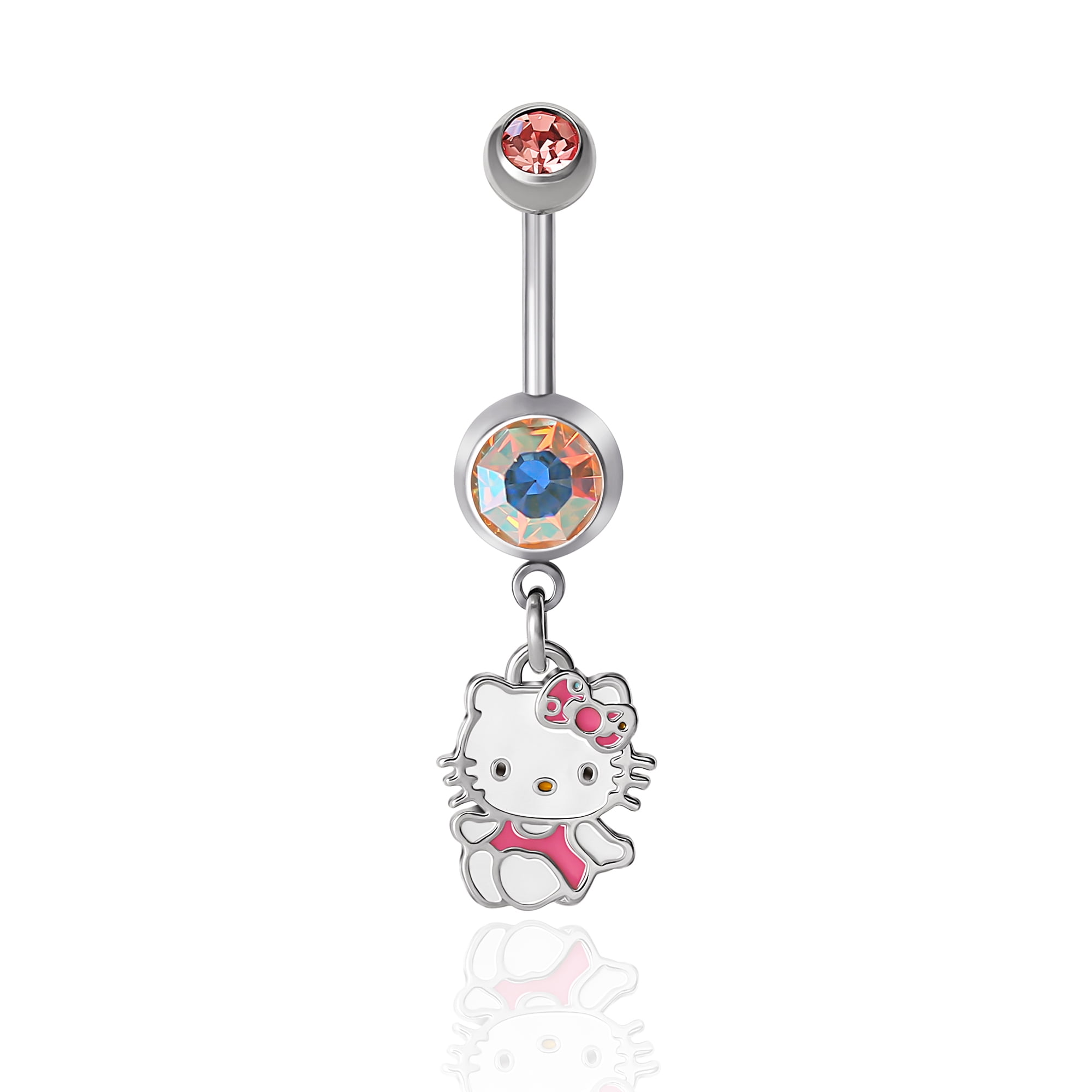 Sanrio Hello Kitty Womens 14G Belly Button Ring - Rose Crystal and ...