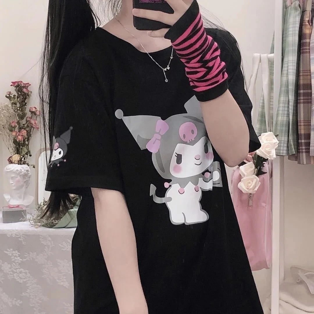 Sanrio Hello Kitty Y2k Girl Kuromi Gothic Tees Loose Tide Short Sleeve ...