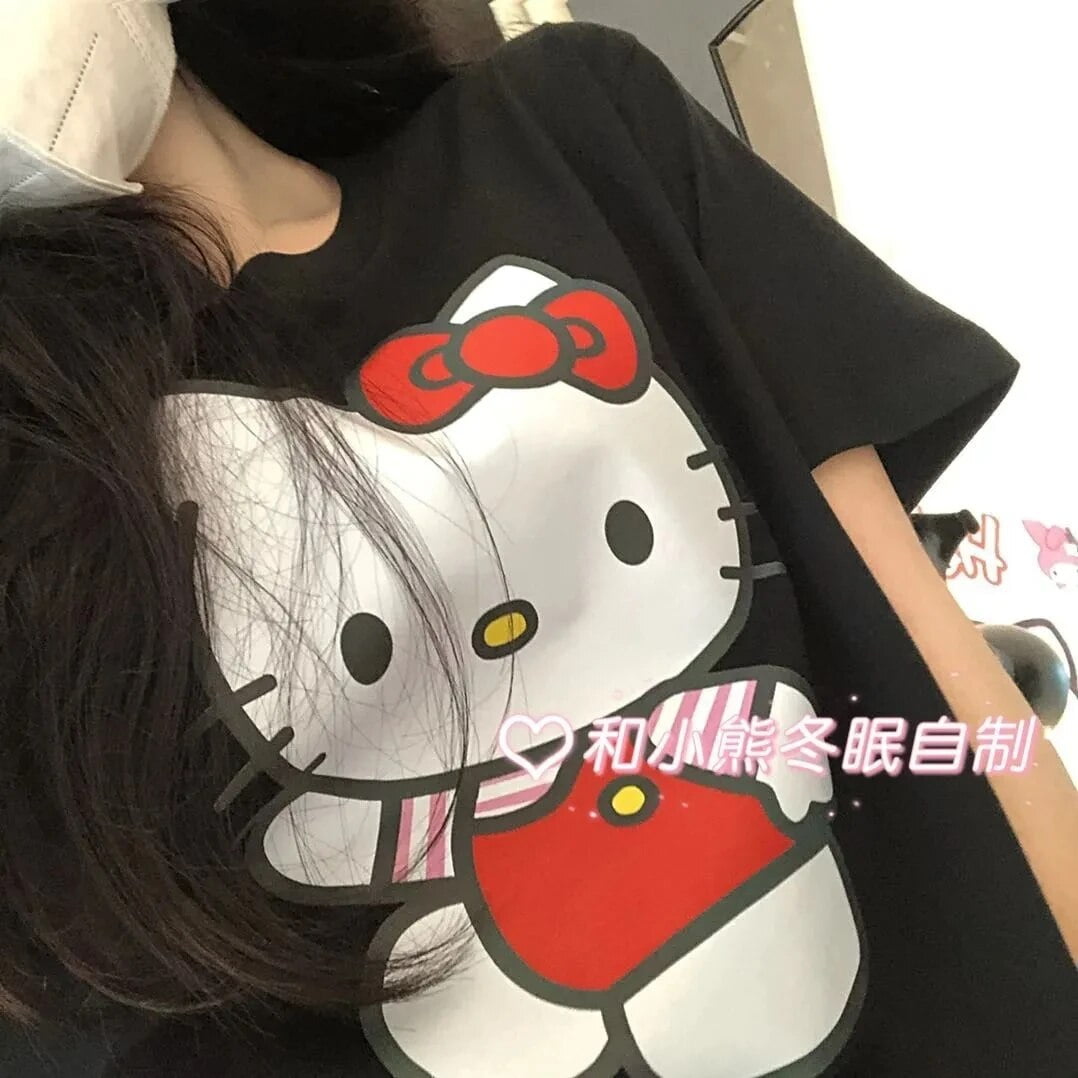 Sanrio Hello Kitty Y2k Girl Kuromi Gothic Tees Loose Tide Short Sleeve ...