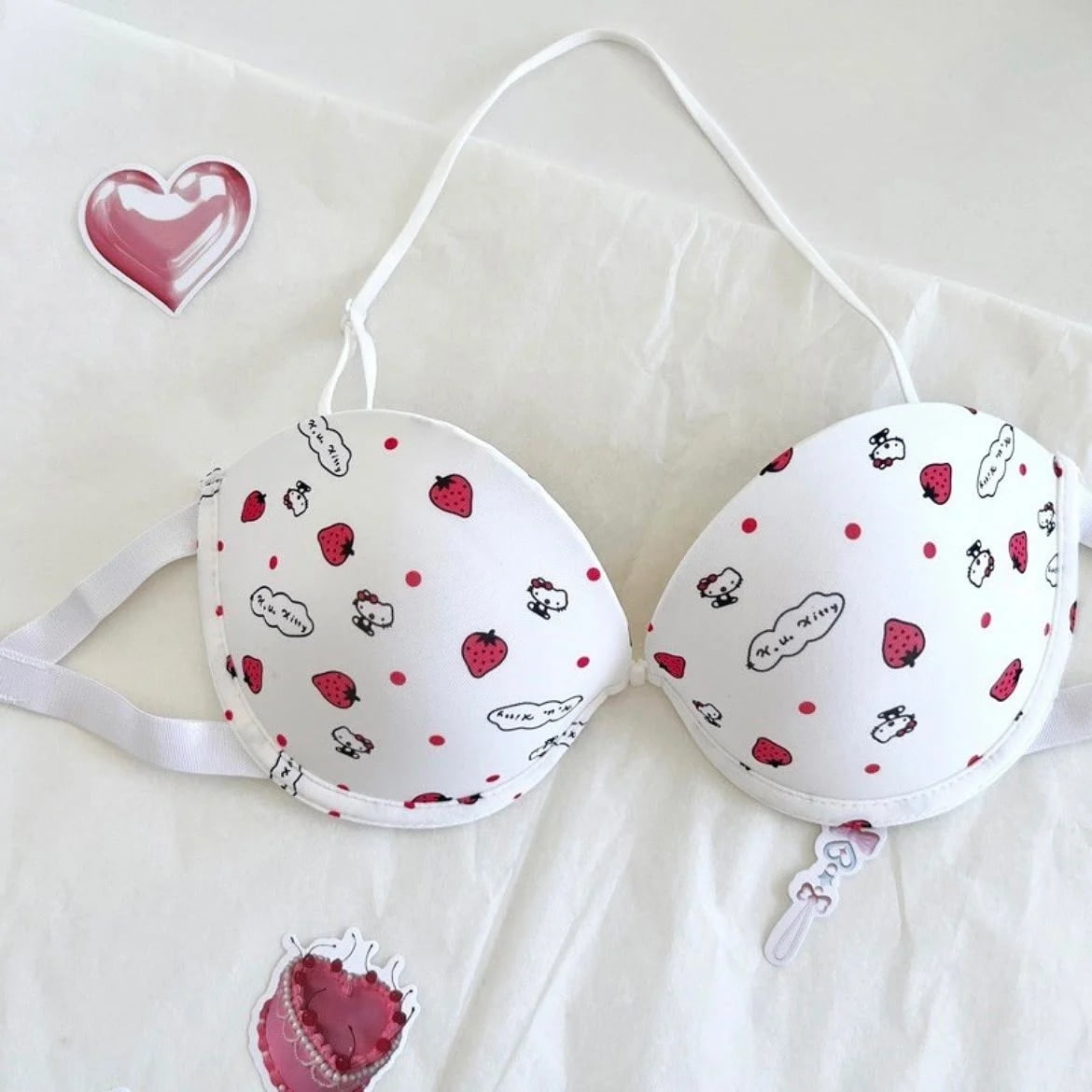 Sanrio Hello Kitty lucu cincin baja lembut tidak licin tali bahu merah ...