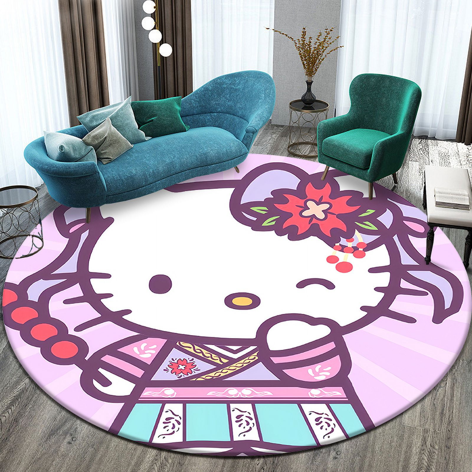 Sanrio HelloKitty Cute Cartoon Printed Round Carpet,Balcony Bedroom ...