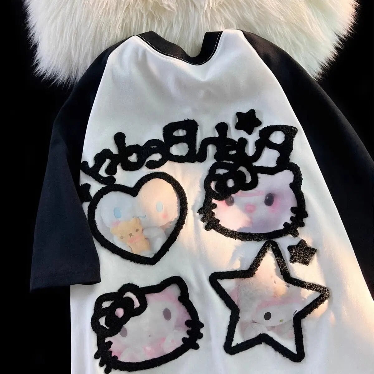 Sanrio Hip Hop Star Hello Kitty Cotton Black White T-shirt Women's New ...