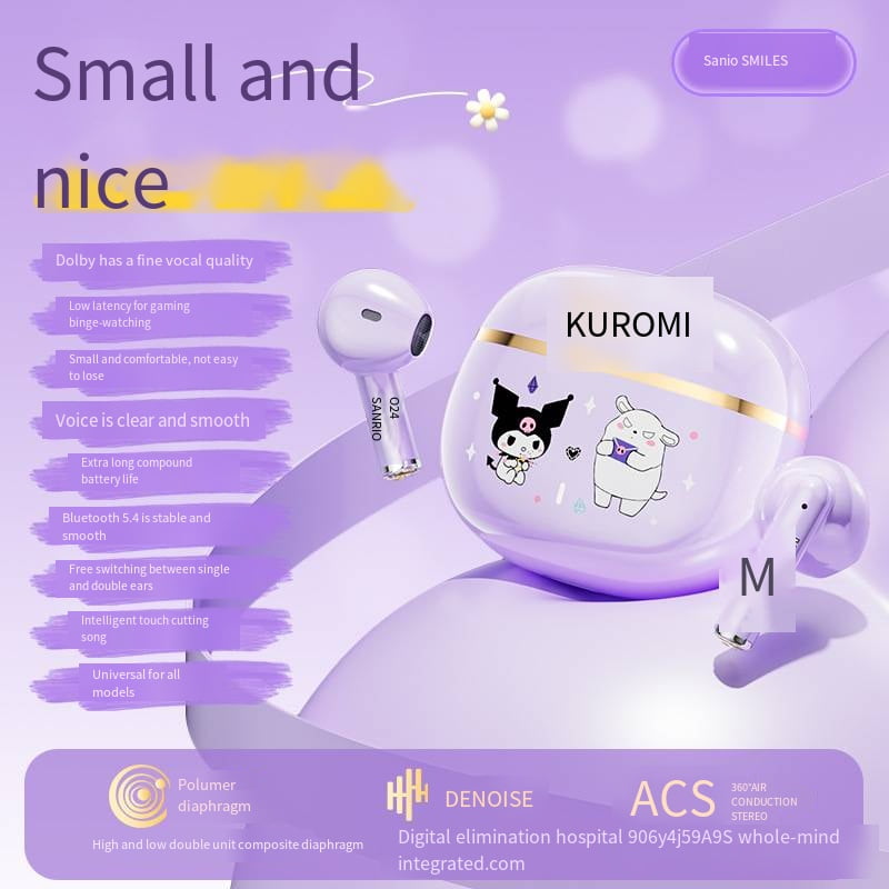 Sanrio KT Cinnamoroll Kuromi BL65 New Wireless Bluetooth Semi-In-Ear ...