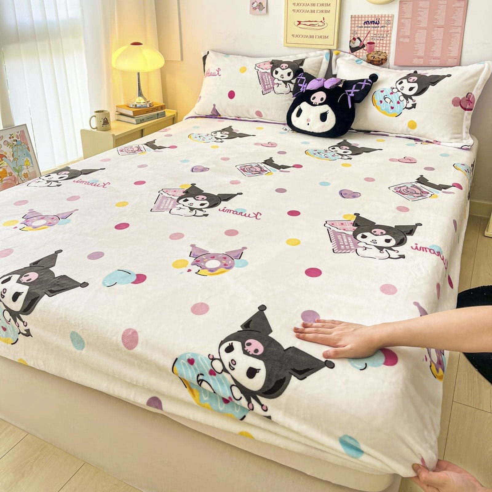 Sanrio Kawaii Anime Cute Hello Kitty My Melody Coral Velvet Bed Sheet ...