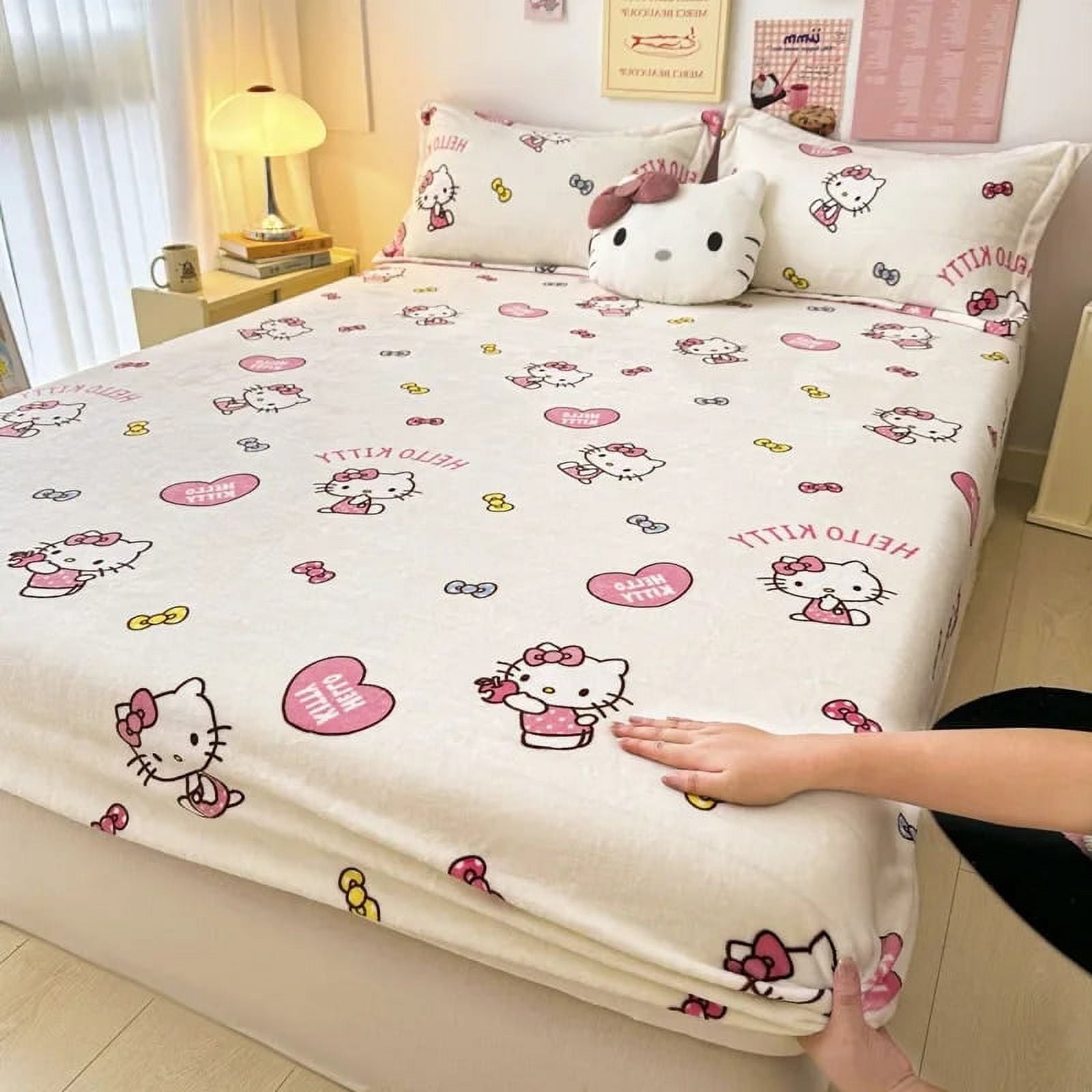 Sanrio Kawaii Anime Cute Hello Kitty My Melody Coral Velvet Bed Sheet ...