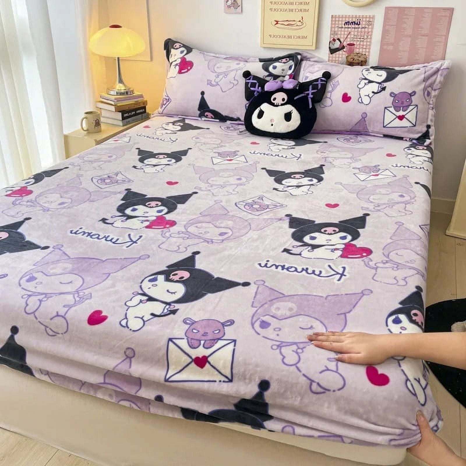 Sanrio Kawaii Anime Cute Hello Kitty My Melody Coral Velvet Bed Sheet ...
