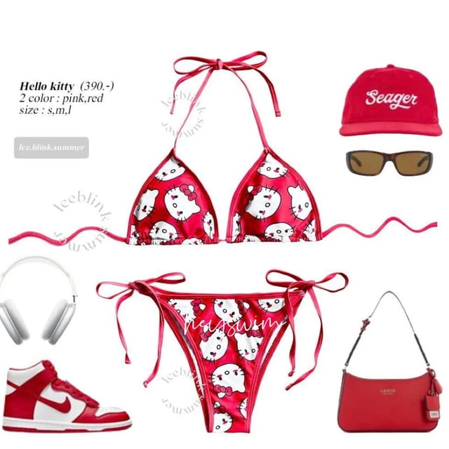Sanrio Kawaii Hello Kitty Bikinis Set Cute Cartoon Y2k Anime Summer ...