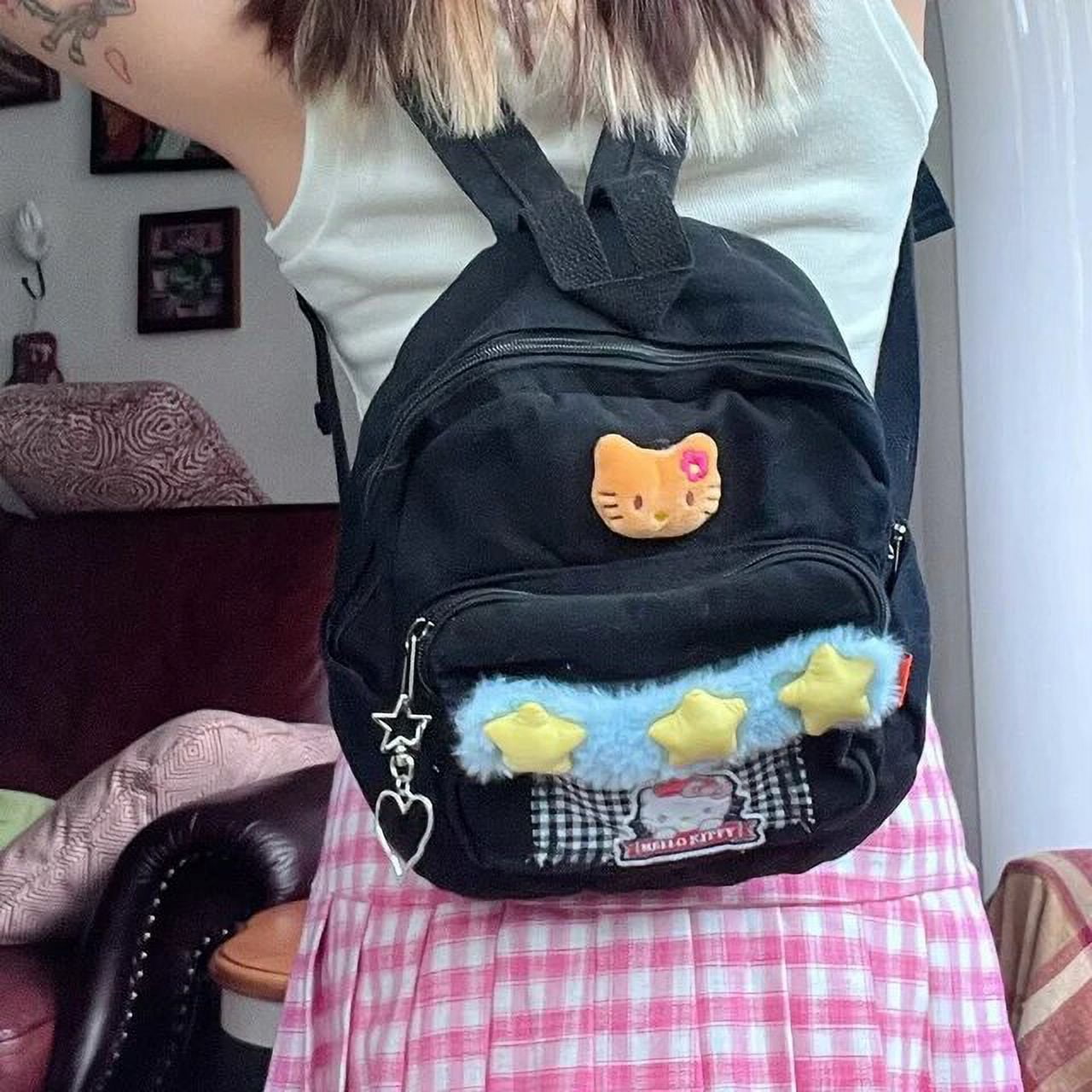 Sanrio Kawaii Hello Kitty Cartoon Black Canvas Bag Y2k Student New ...